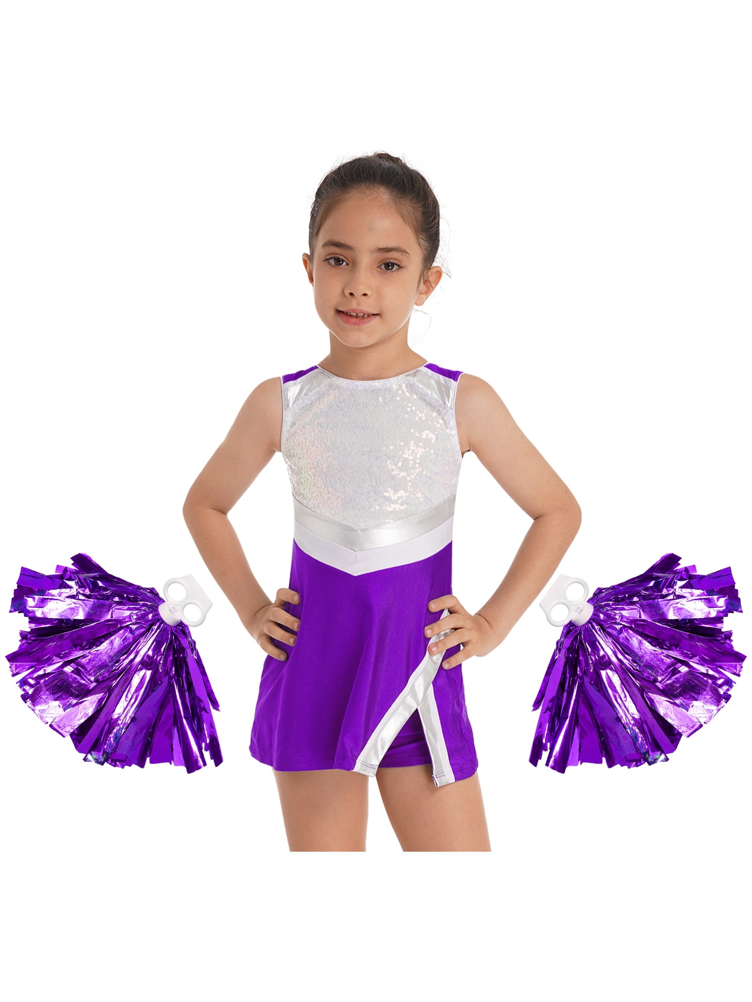 DPOIS Kids Girls Cheerleading Uniform Cheer Leader Costume Sequin Dance ...