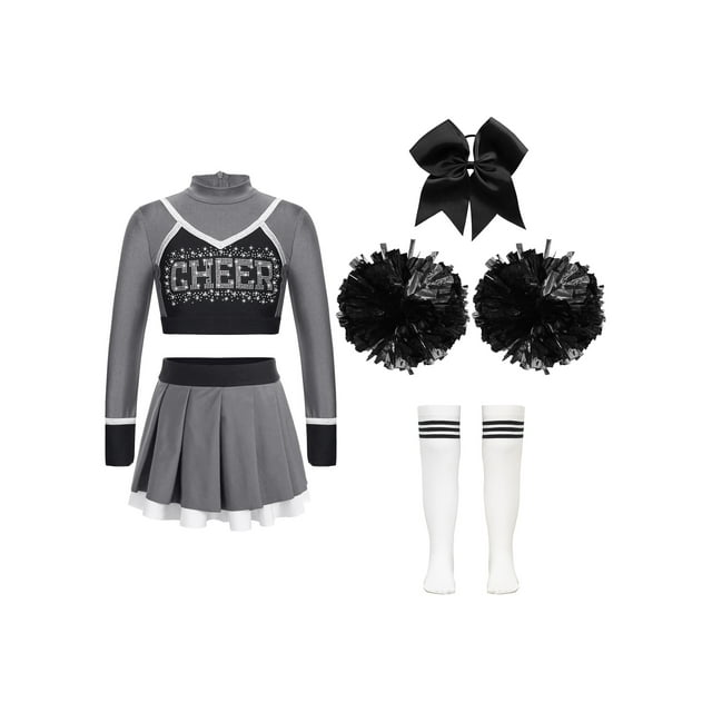 DPOIS Kids Girls Cheerleading Uniform Cheer Leader Outfits Gray&Black 6 ...