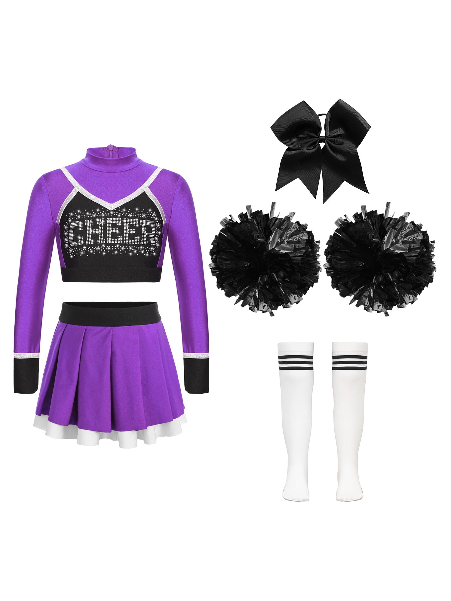 DPOIS Kids Girls Cheerleading Uniform Cheer Leader Outfits Purple&Black ...