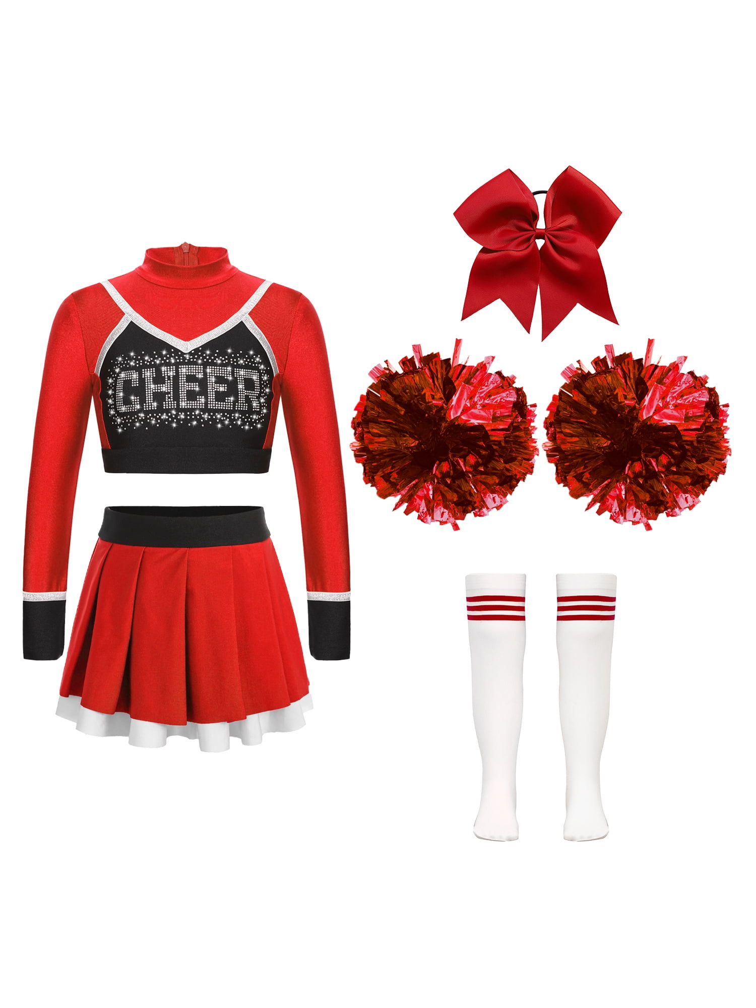 DPOIS Kids Girls Cheerleading Uniform Cheer Leader Outfits Red 6 ...