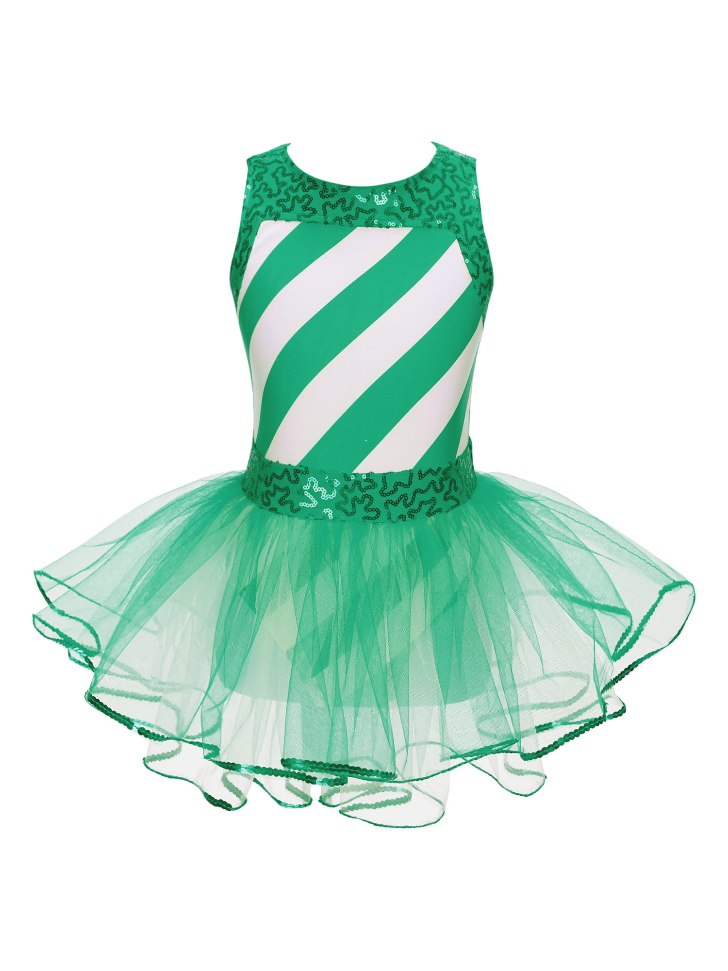 DPOIS Kids Girls Christmas Candy Cane Costume Shiny Striped Leotard ...