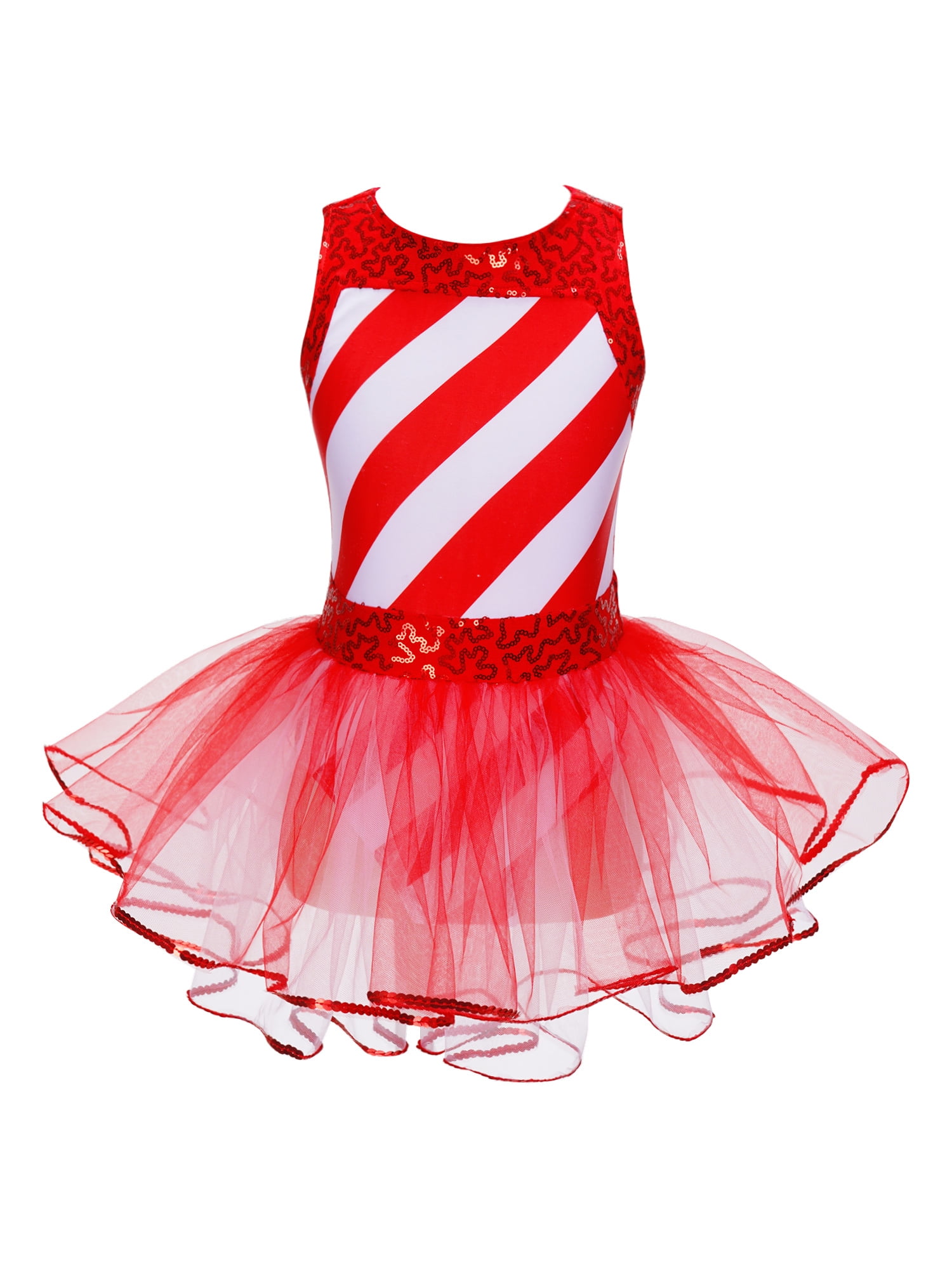 DPOIS Kids Girls Christmas Candy Cane Costume Shiny Striped Leotard ...