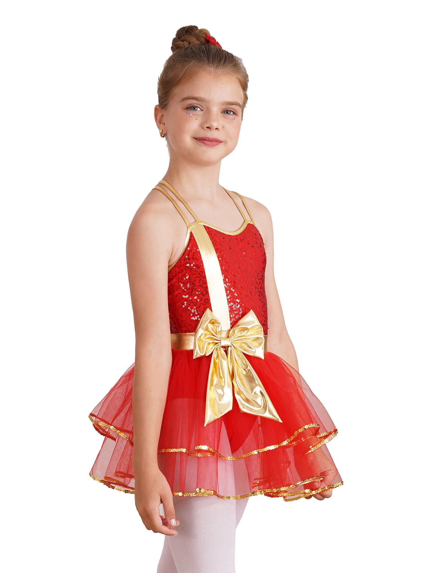 DPOIS Kids Girls Christmas Candy Cane Costume Sleeveless Tutu Dress Red ...