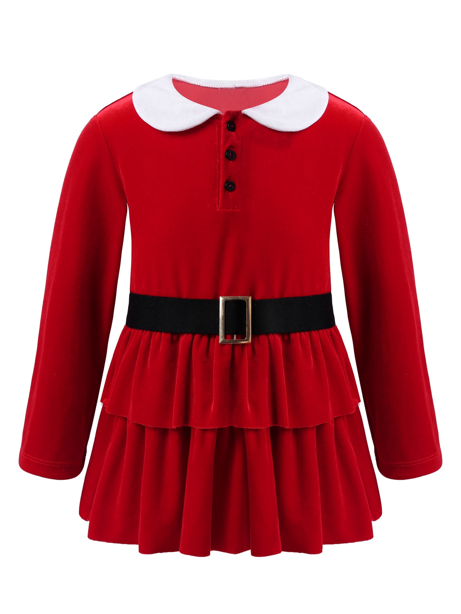 DPOIS Kids Girls Christmas Costume Long Sleeve Layered A-line Velvet ...