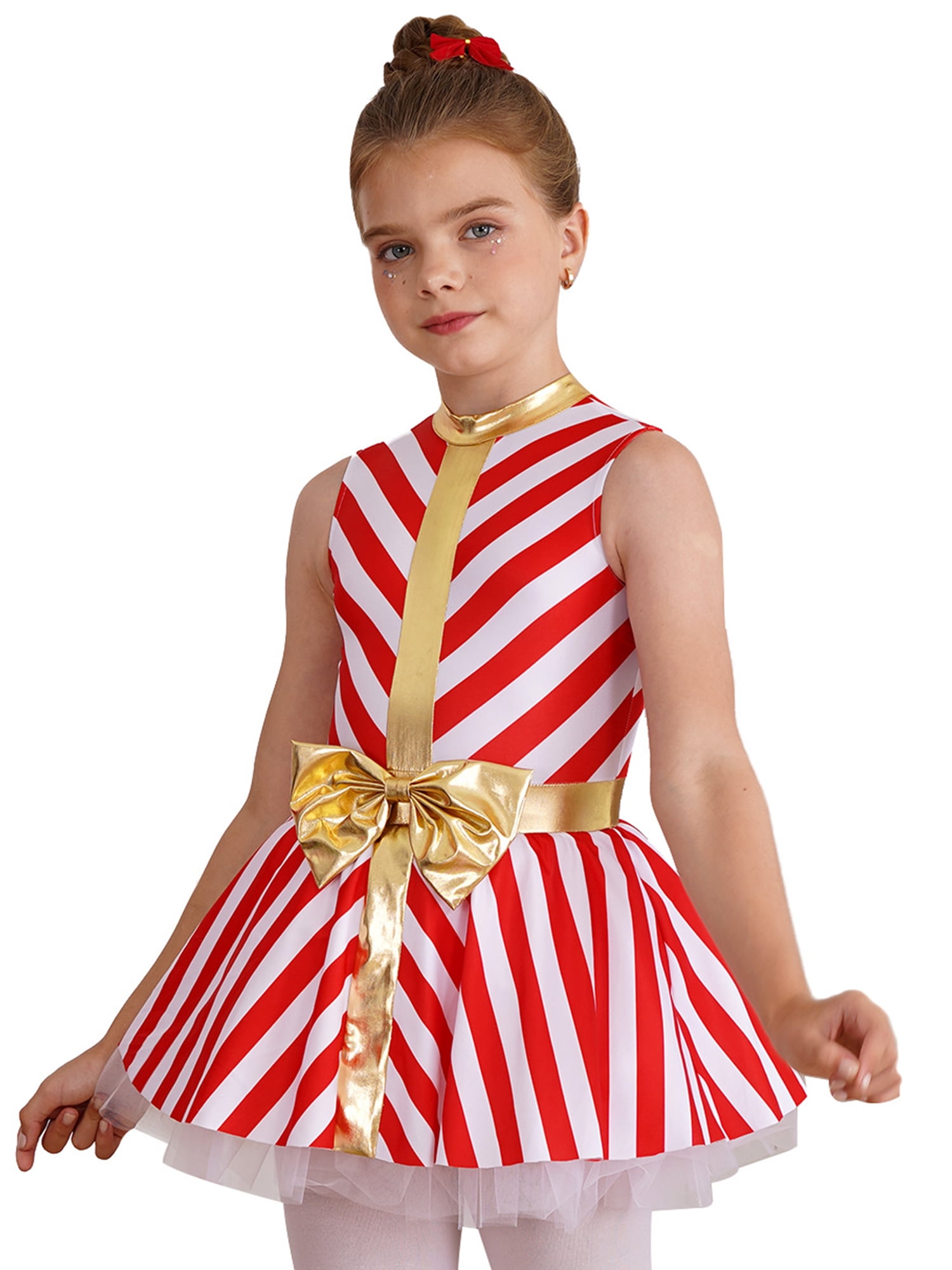 DPOIS Kids Girls Christmas Tutu Dress Sleeveless Princess Candy Cane ...
