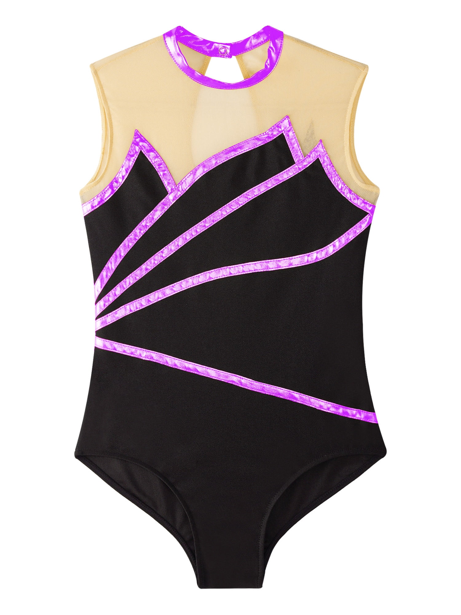 DPOIS Kids Girls Figure Ice Skating Bodysuit Sheer Mesh Ballet Dance ...