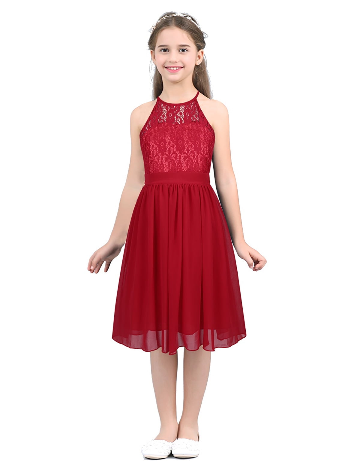 DPOIS Girls Flower Girl Lace Chiffon Dress for Wedding & Special ...