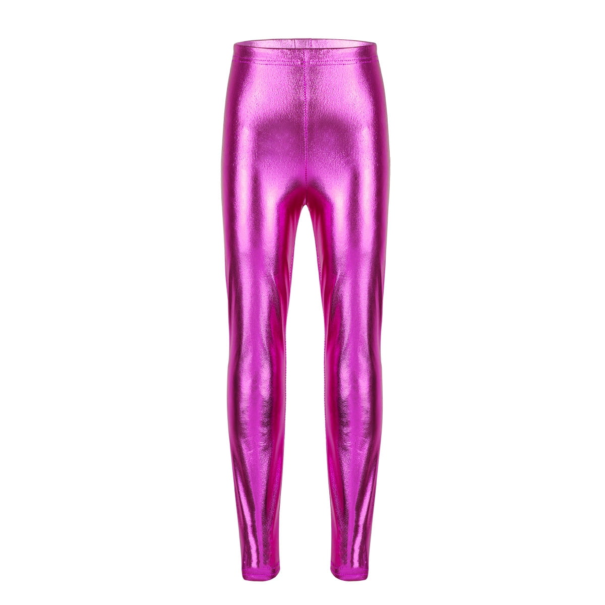 DPOIS Kids Girls Glossy Metallic Dance Leggings Stretchy Gymnastic ...