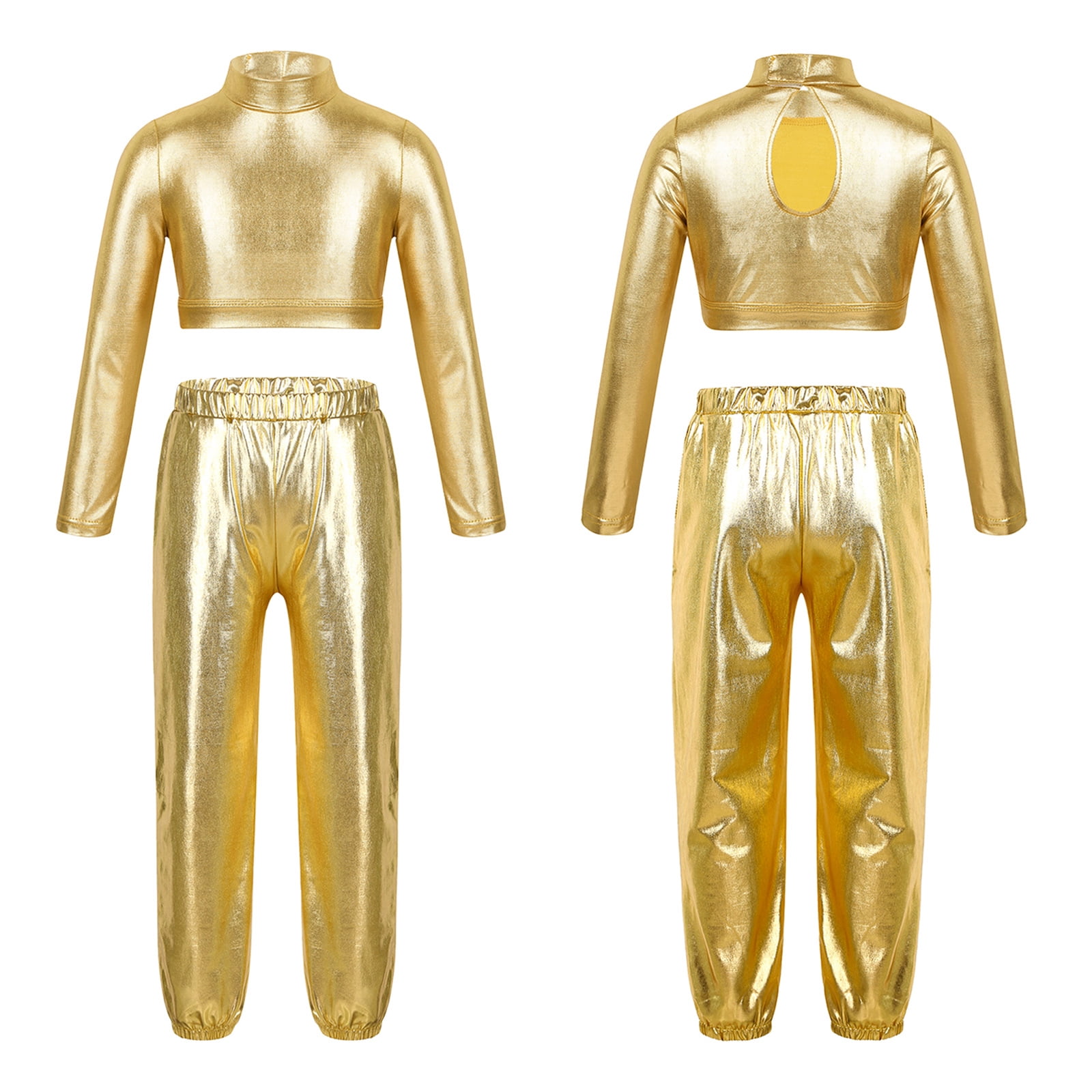 DPOIS Kids Girls Glossy Metallic Mock Neck Crop Top and Athletic ...