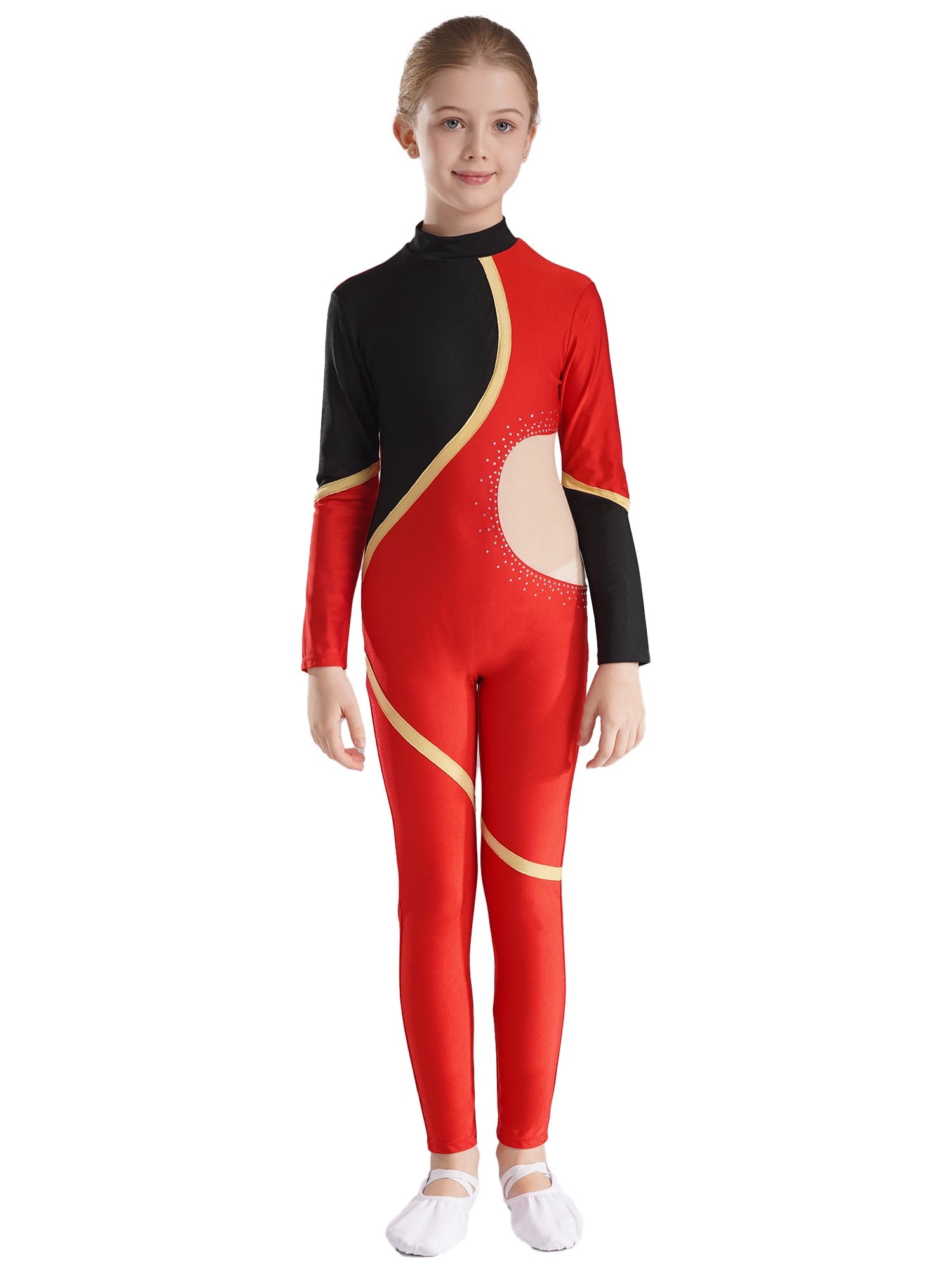 DPOIS Kids Girls Gymnastics Leotard Long Sleeve Full Body Unitard ...