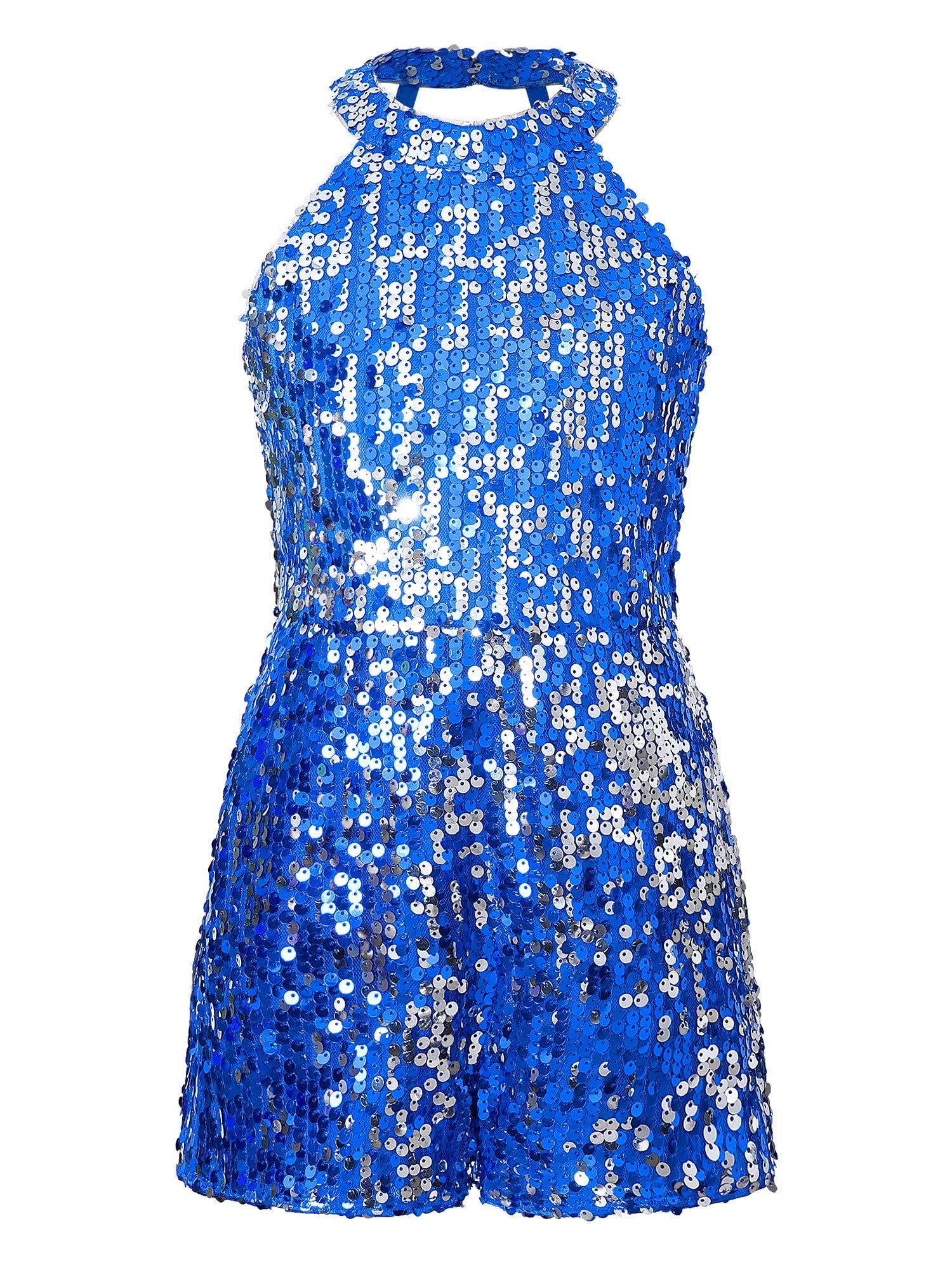 DPOIS Kids Girls Halter Neck Full Sequined Romper Sleeveless Shiny ...