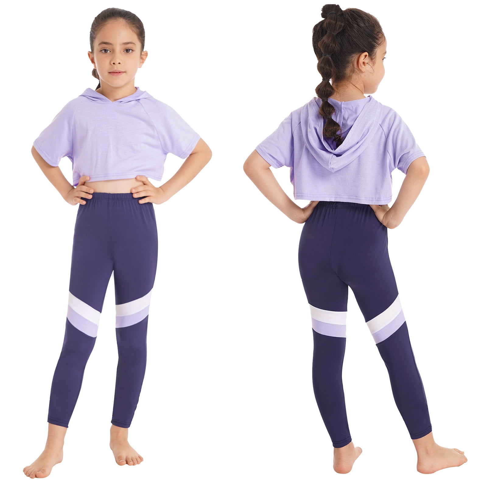 DPOIS Kids Girls Hooded Crop Tops and Athletic Tight Pants Activewear ...