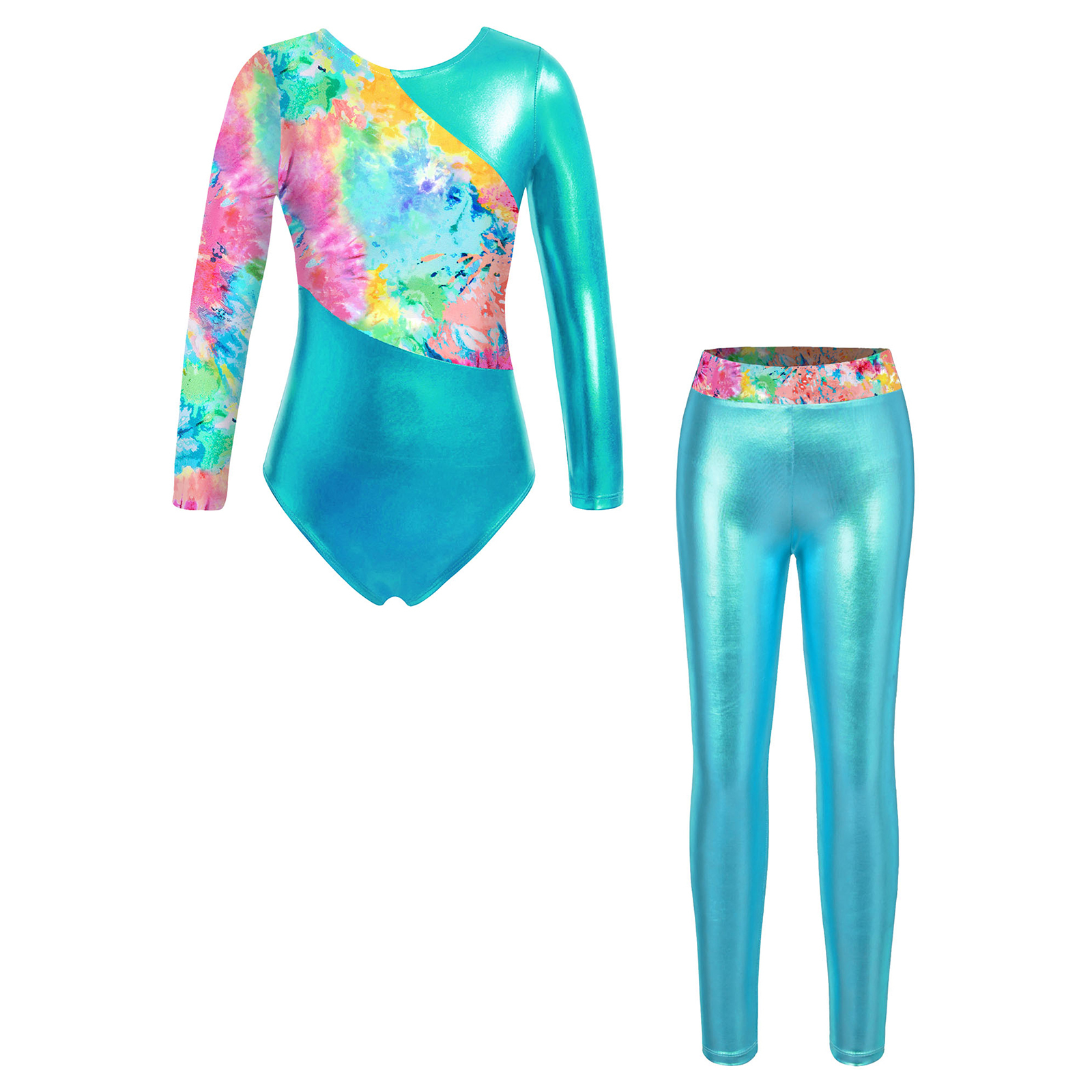 DPOIS Kids Girls Long Sleeves Gymnastics Leotard with Shorts Leggings ...
