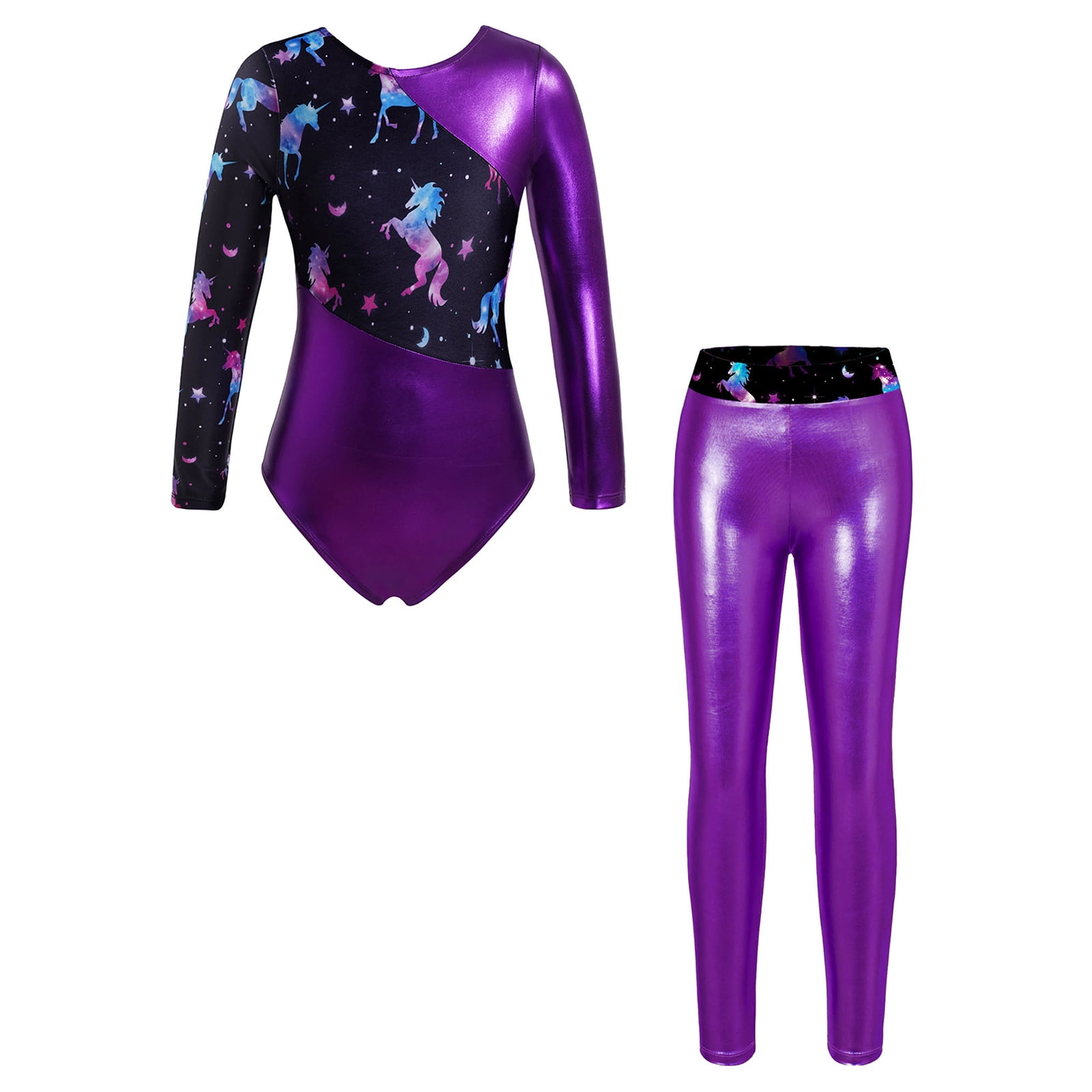 DPOIS Kids Girls Long Sleeves Gymnastics Leotard with Shorts Leggings ...