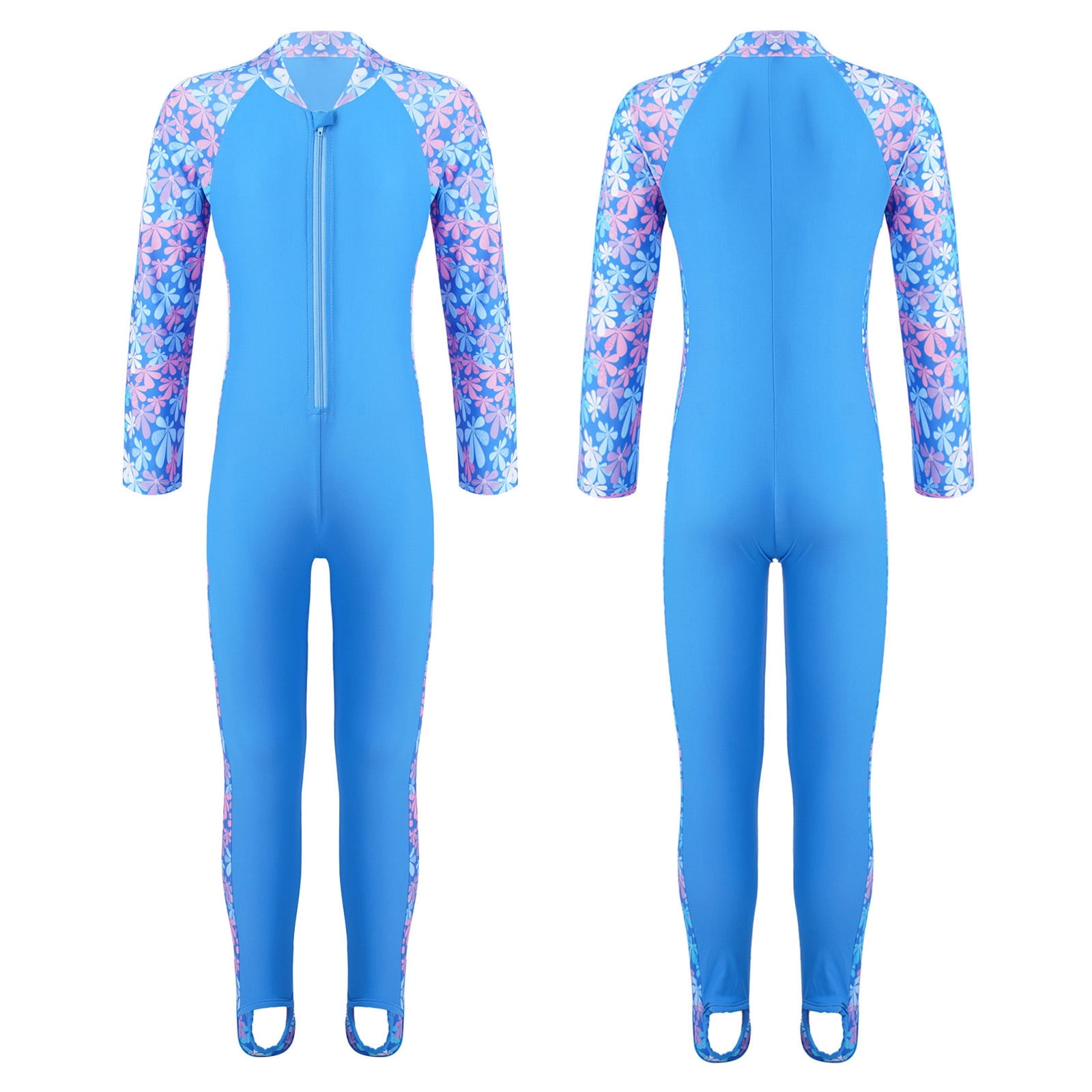 DPOIS Kids Girls One Piece Rash Guard Flower Print Zipper Up UV ...