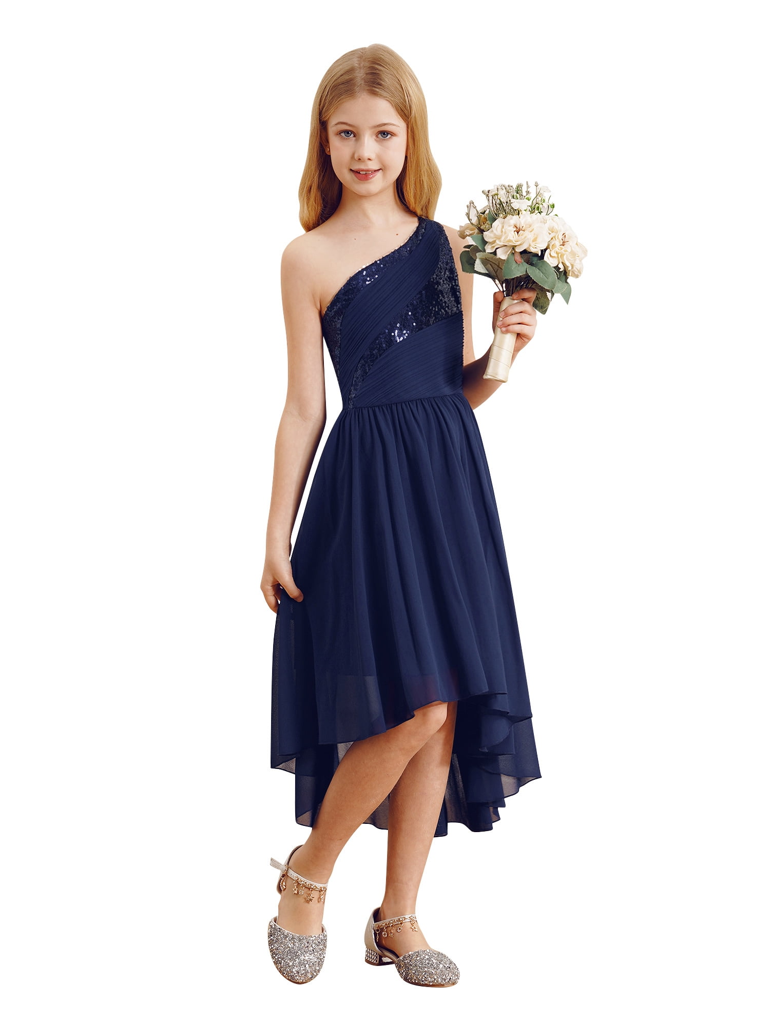 DPOIS Kids Girls One Shoulder Formal Dress Ball Gown Princess Dress ...