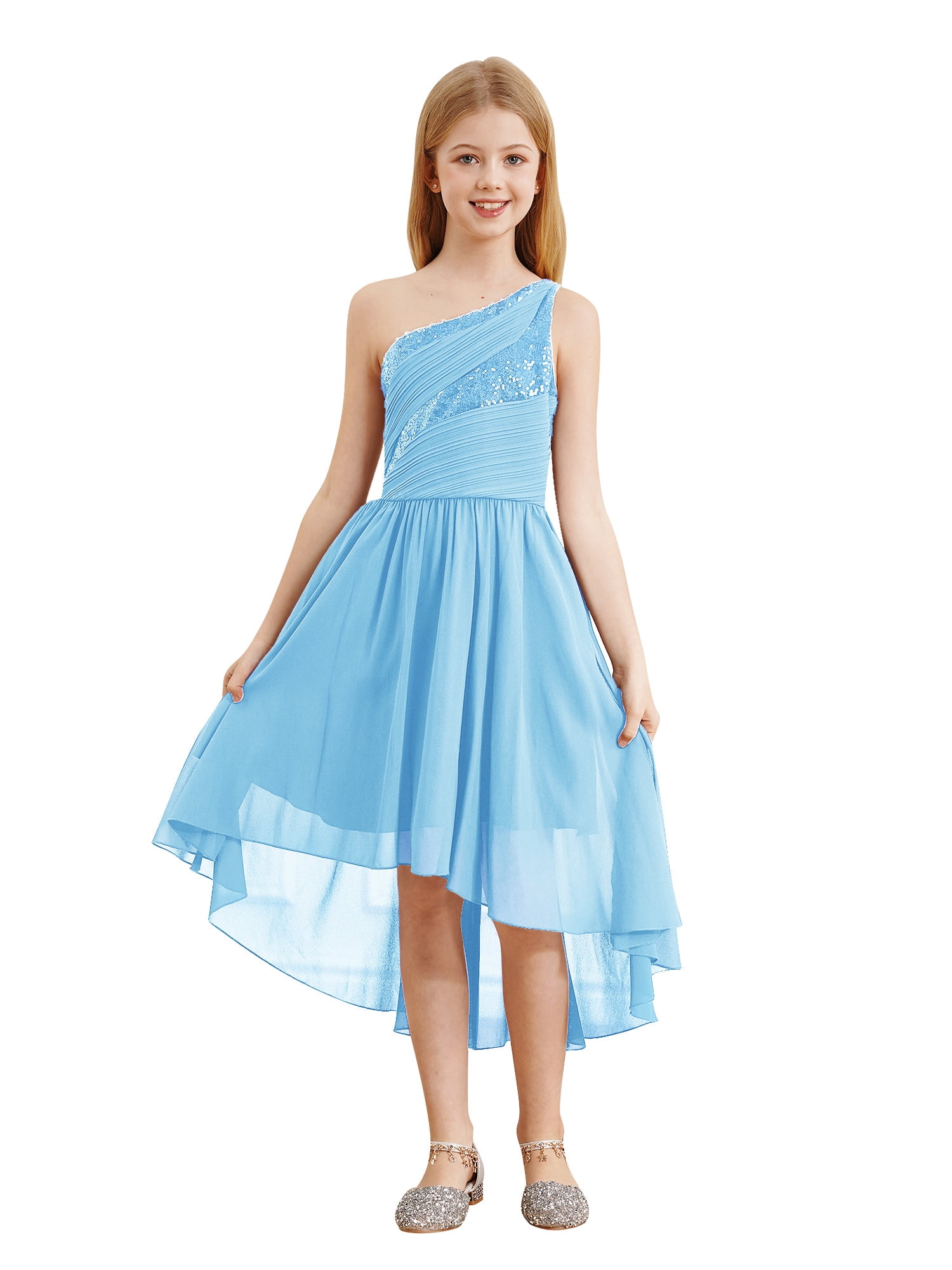 DPOIS Kids Girls One Shoulder Formal Dress Ball Gown Princess Dress Sky ...