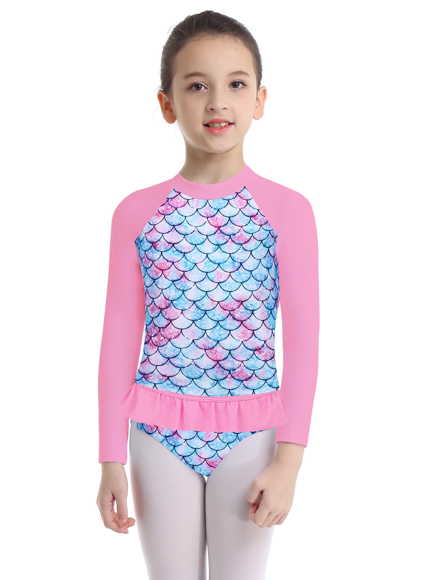 DPOIS Kids Girls Rash Guard Swimsuit Printed Sun Protection Bathing ...
