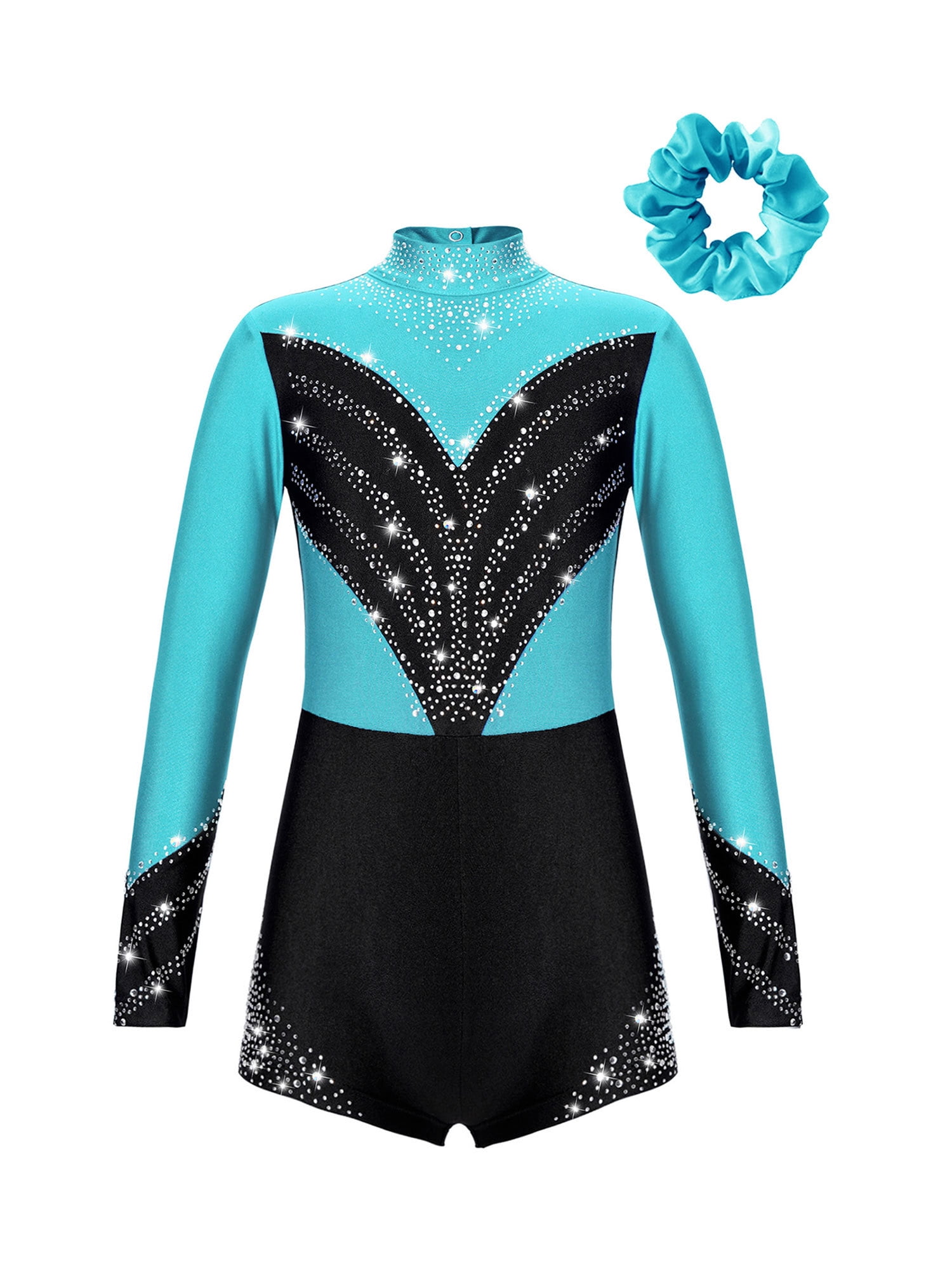 DPOIS Kids Girls Rhinestone Shiny Long Sleeve Gymnastic Leotard Dance ...