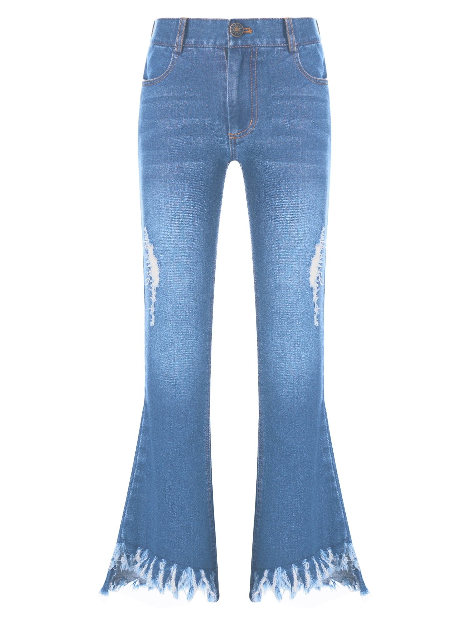 DPOIS Kids Girls Ripped Flare Jeans Bell Bottom Stretchy Denim Trousers ...