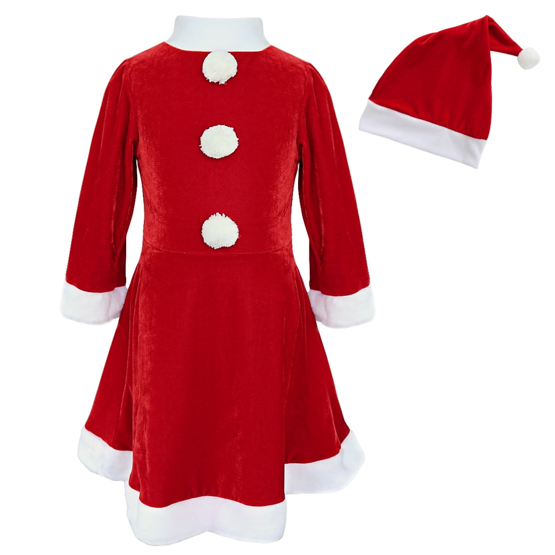 DPOIS Kids Girls Santa Claus Christmas Costume Velvet Dress Hat Cosplay ...