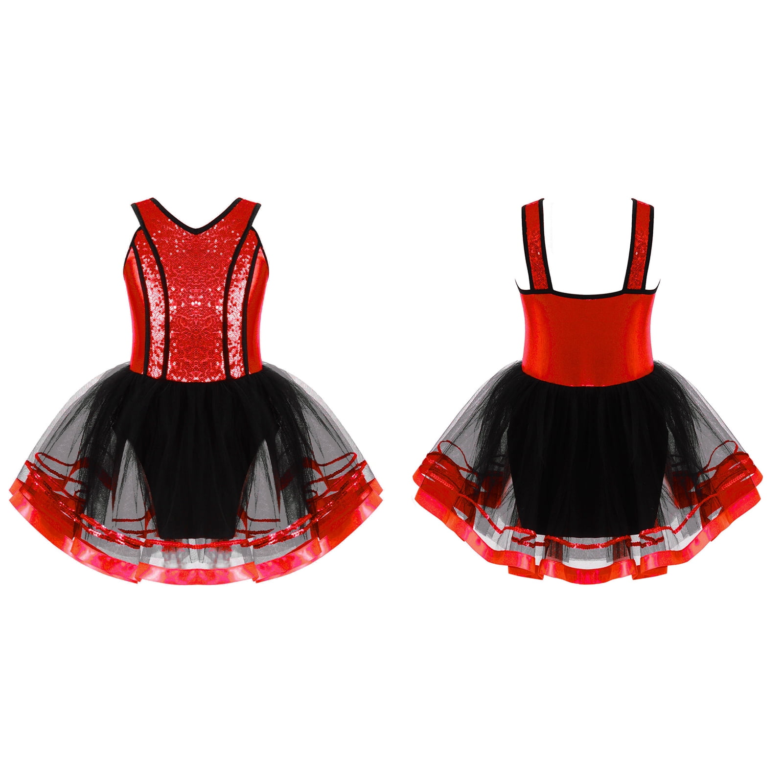 DPOIS Kids Girls Sequin Ballet Dance Dress Mesh Tutu Skirted Leotards ...