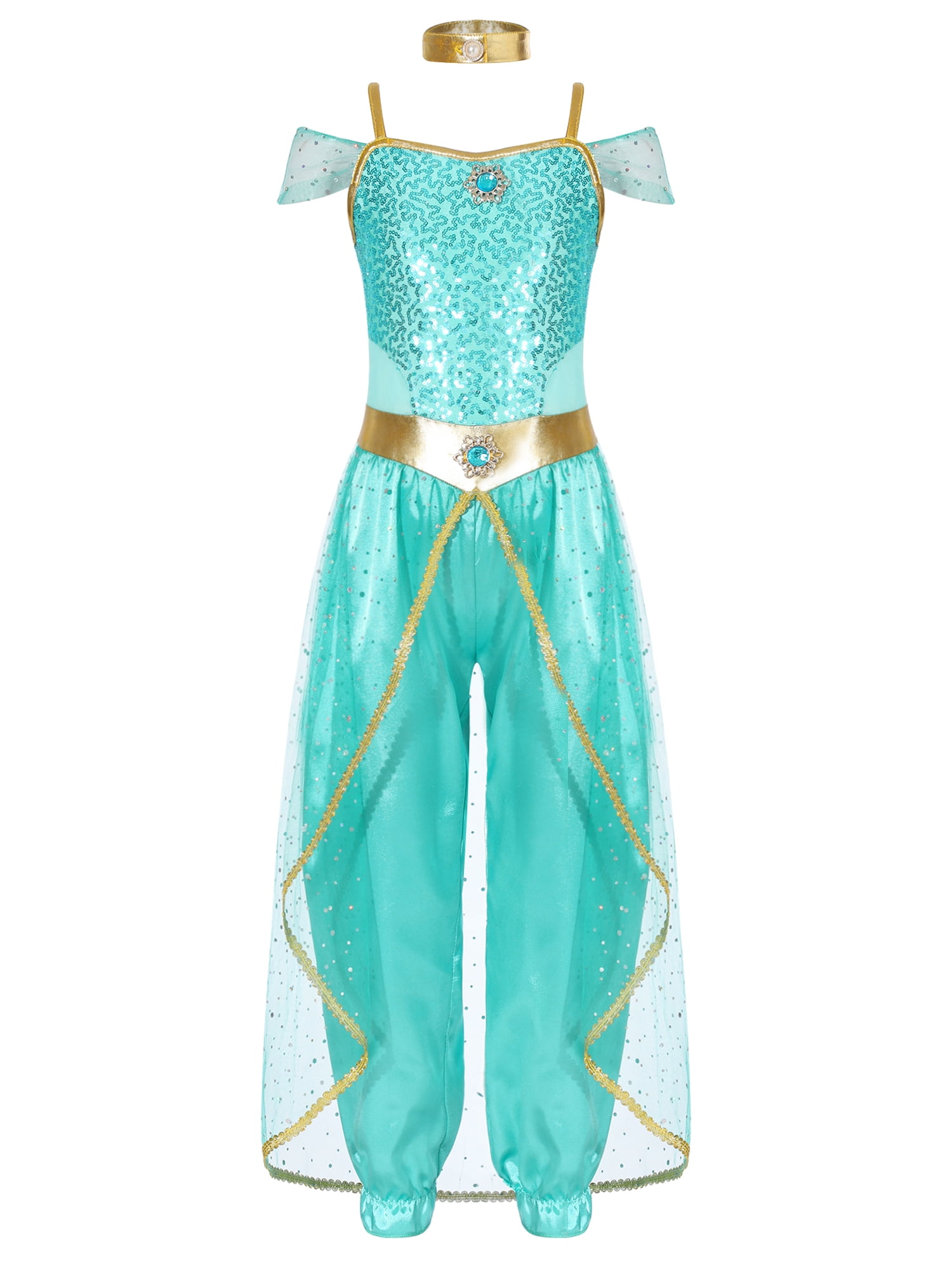 DPOIS Kids Girls Shiny Arabian Princess Costume Belly Dance Jumpsuit ...