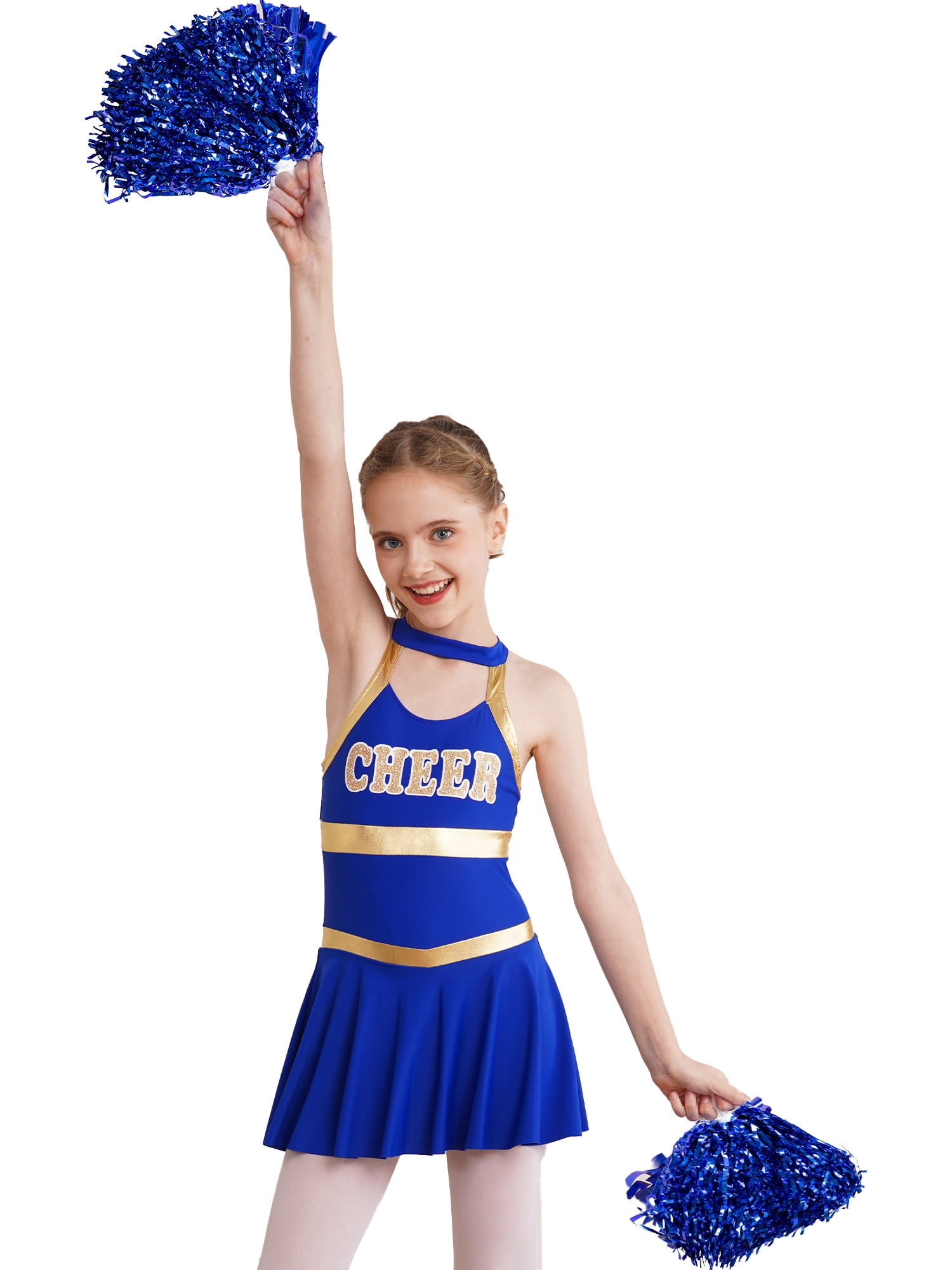 DPOIS Kids Girls Shiny Cheerleading Dance Dress Outfit Cheer Leader ...