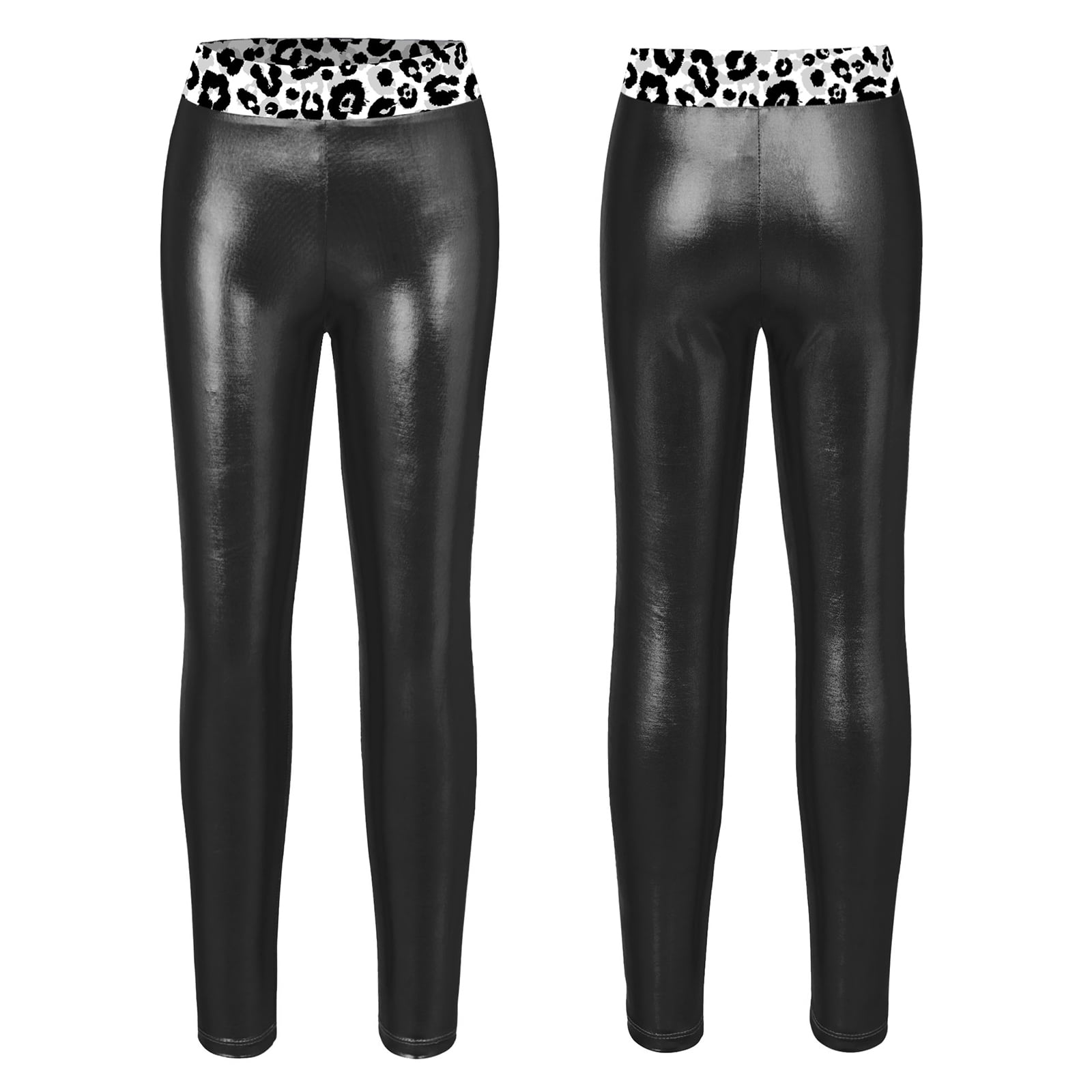 DPOIS Kids Girls Shiny Metallic Dance Leggings High Waist Footless Yoga ...