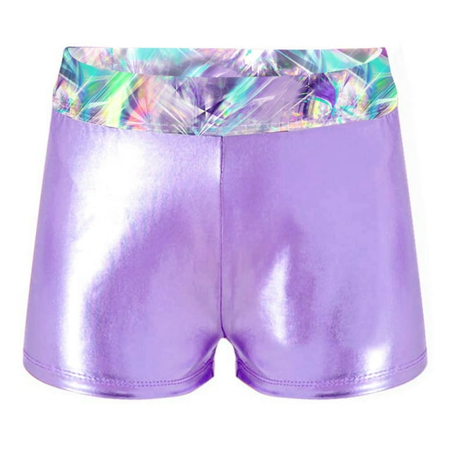 DPOIS Kids Girls Shiny Metallic Gymnastics Shorts Ballet Dance Shorts ...
