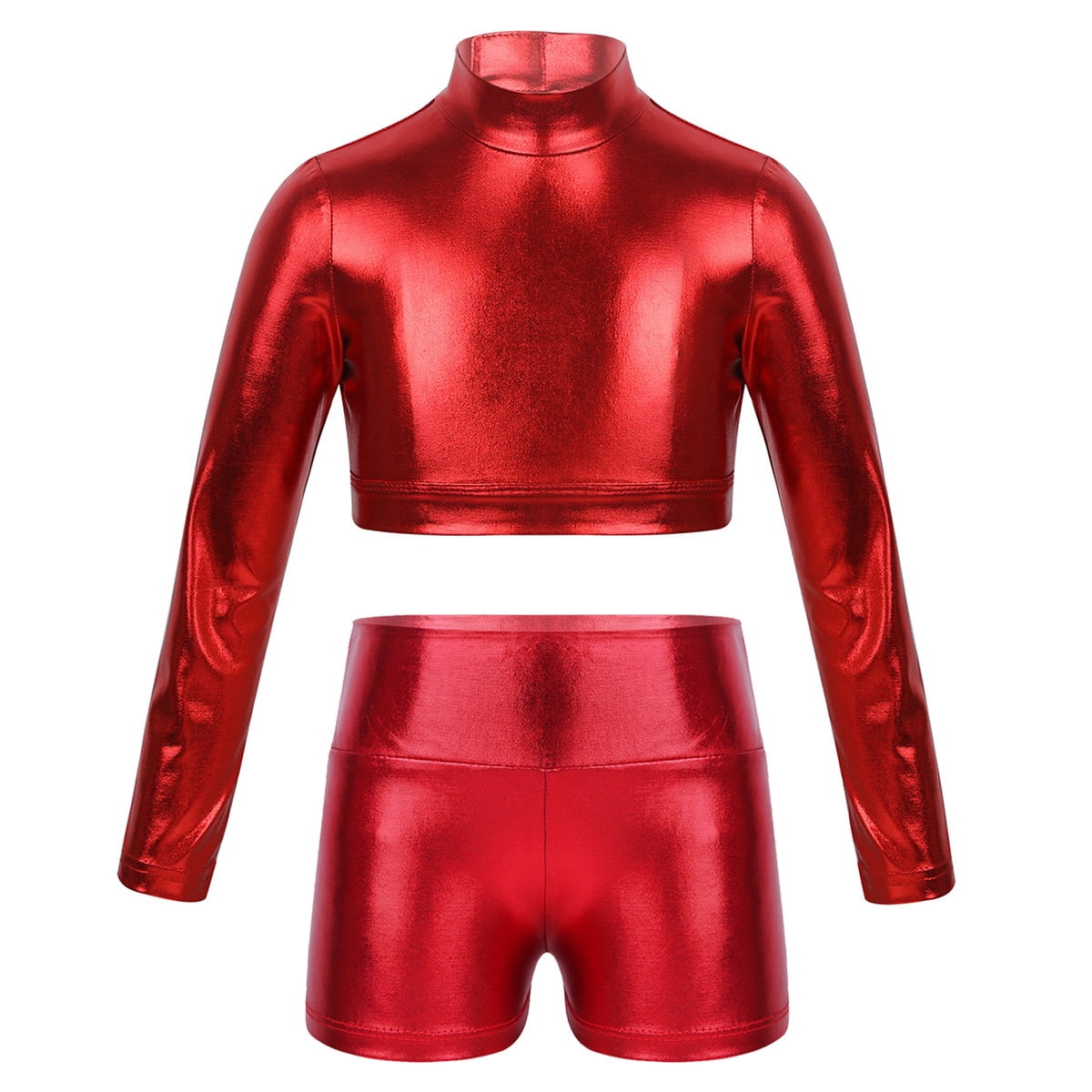 DPOIS Kids Girls Shiny Metallic Sports Dance Outfits Gymnastic Crop ...