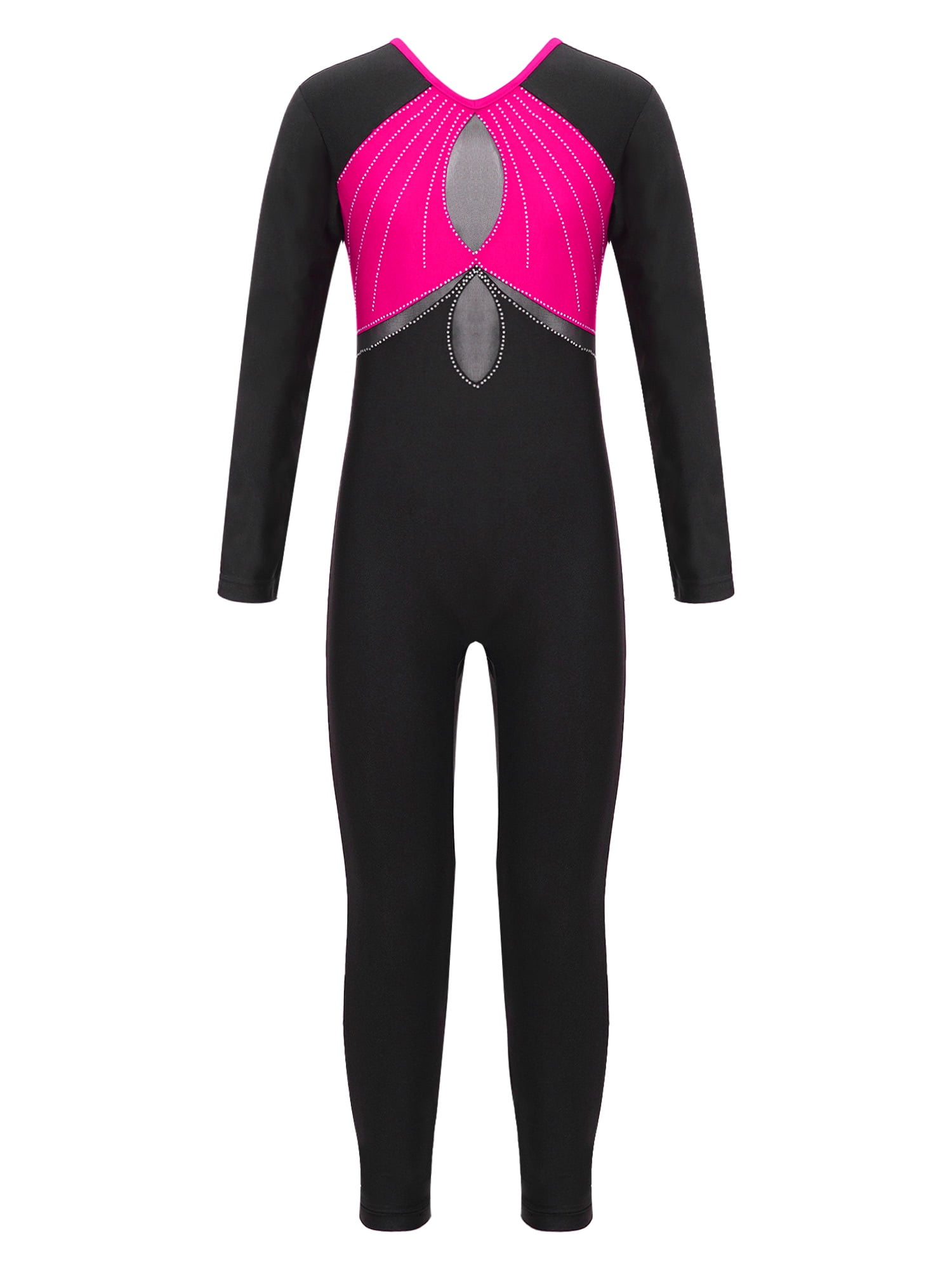 DPOIS Kids Girls Shiny Rhinestone Long Sleeve Full Body Unitard ...