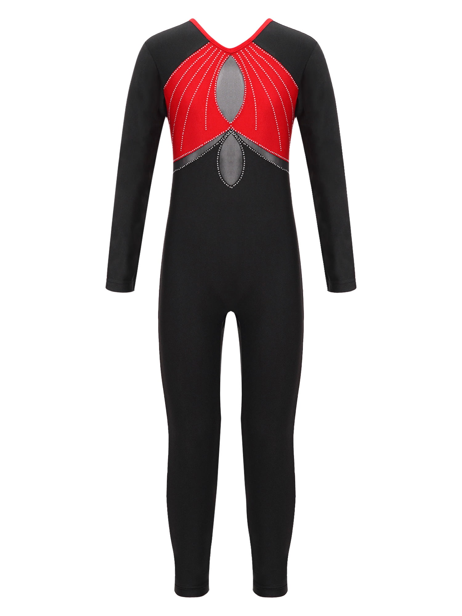 DPOIS Kids Girls Shiny Rhinestone Long Sleeve Full Body Unitard ...