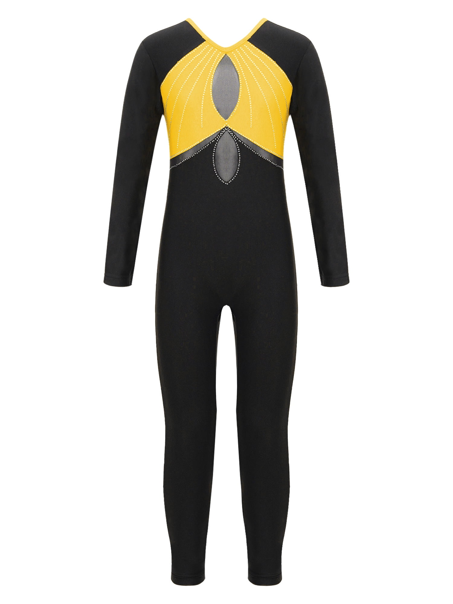DPOIS Kids Girls Shiny Rhinestone Long Sleeve Full Body Unitard ...