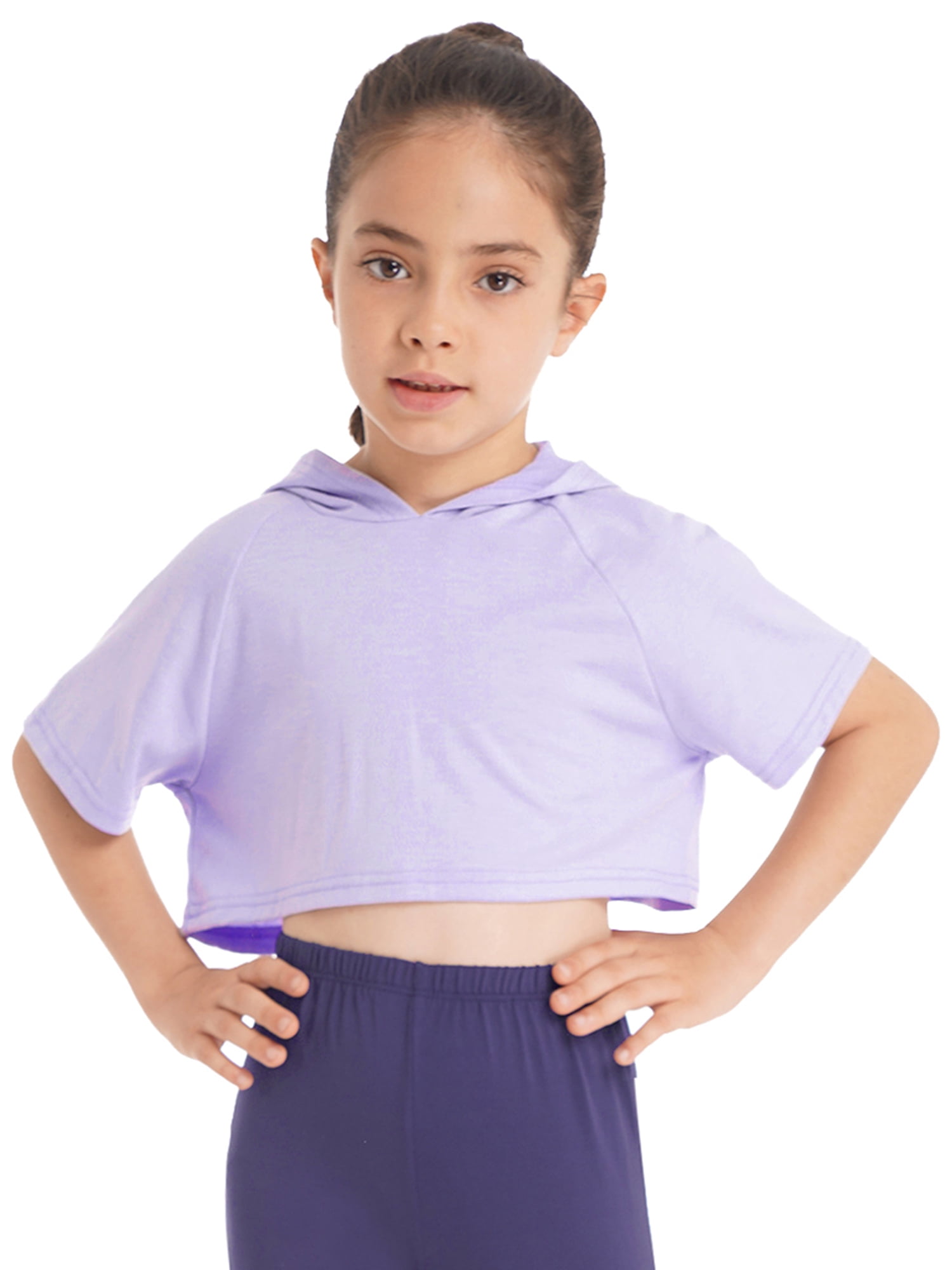 DPOIS Kids Girls Short Sleeve Hooded Crop Top T-shirt Hip Hop Dance ...