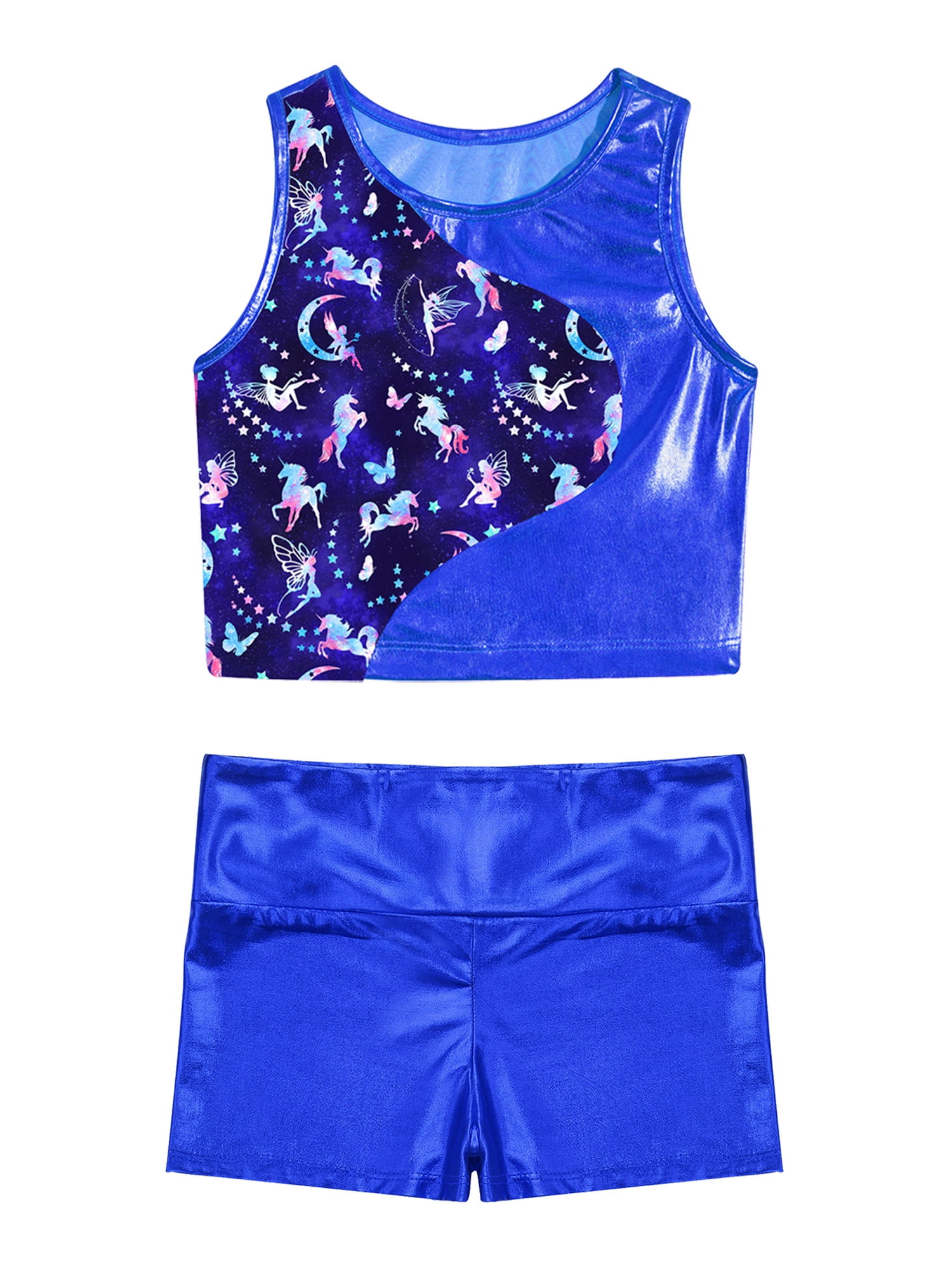 DPOIS Kids Girls Sleeveless Crop Top with Shorts Set for Gymnastics ...