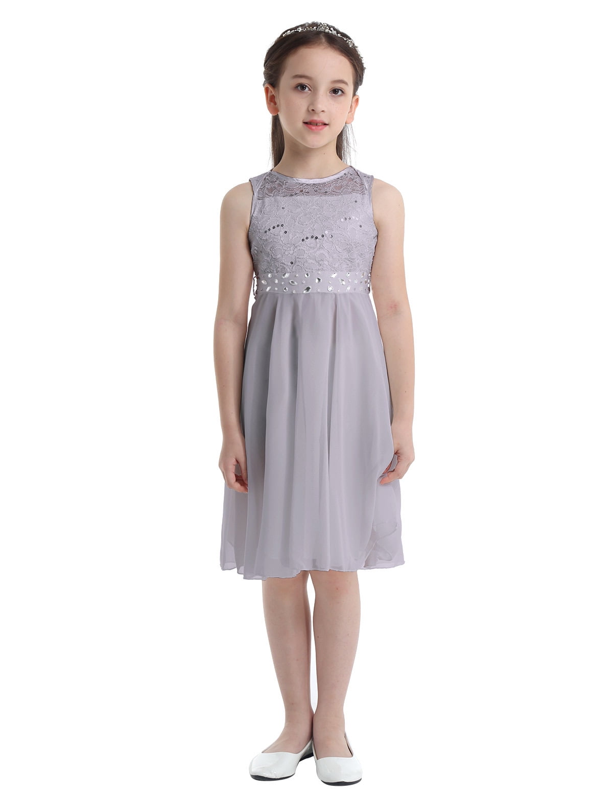 DPOIS Kids Girls Sleevless Formal Dresses Sequined Lace Flower Girl ...
