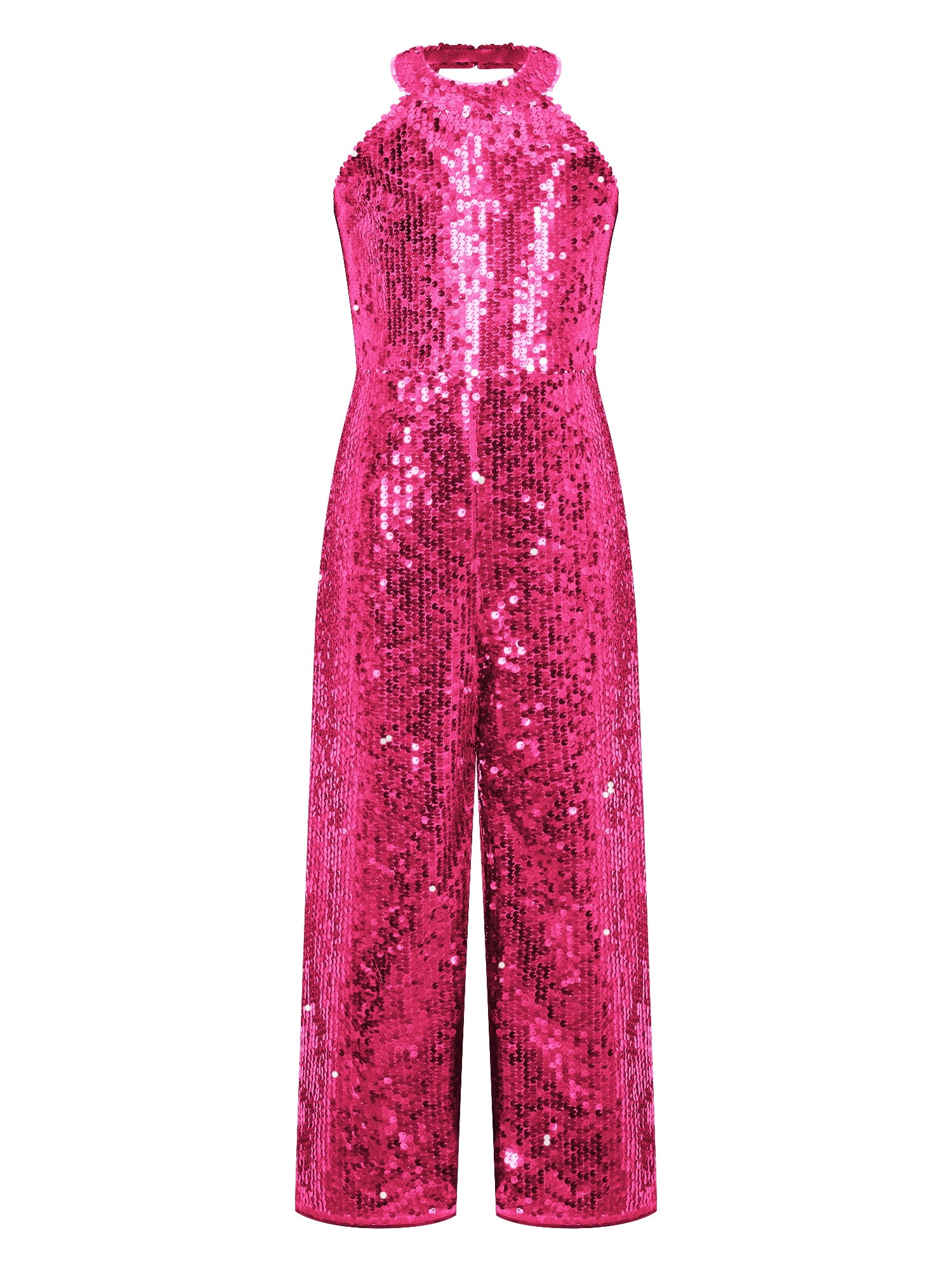 DPOIS Kids Girls Sparkly Halter Neck Jumpsuit Sleeevelees Pageant ...