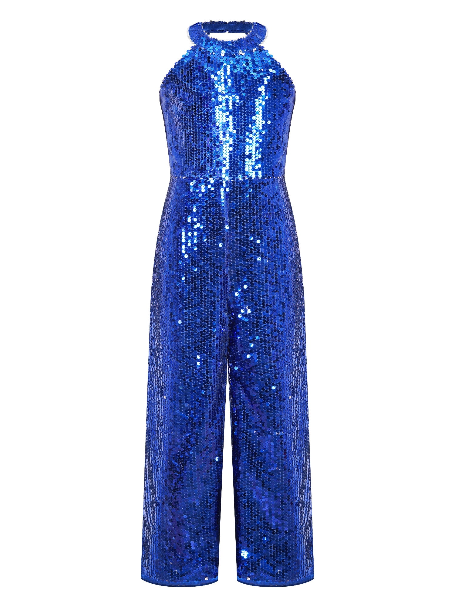 DPOIS Kids Girls Sparkly Halter Neck Jumpsuit Sleeevelees Pageant ...