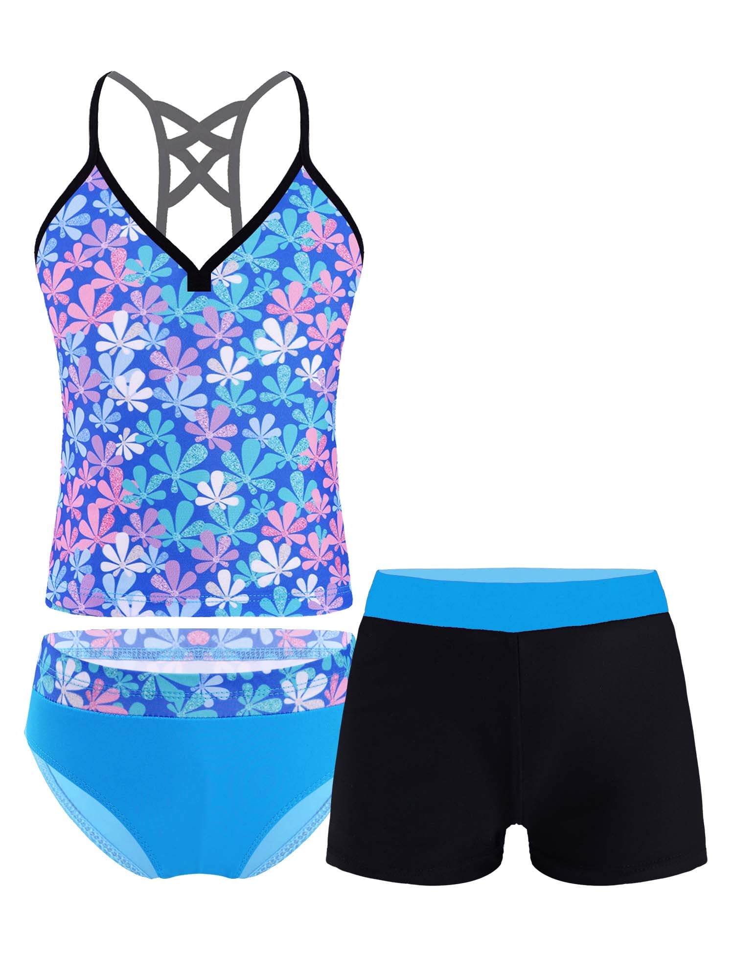 DPOIS Kids Girls Tankini Swimsuit Sleeveless Tank Top with Shorts ...