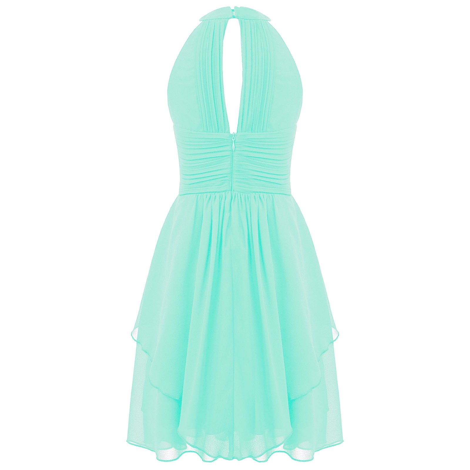 DPOIS Kids Junior Halter Neck Flower Girl's Dress Shiny Rhinestones ...
