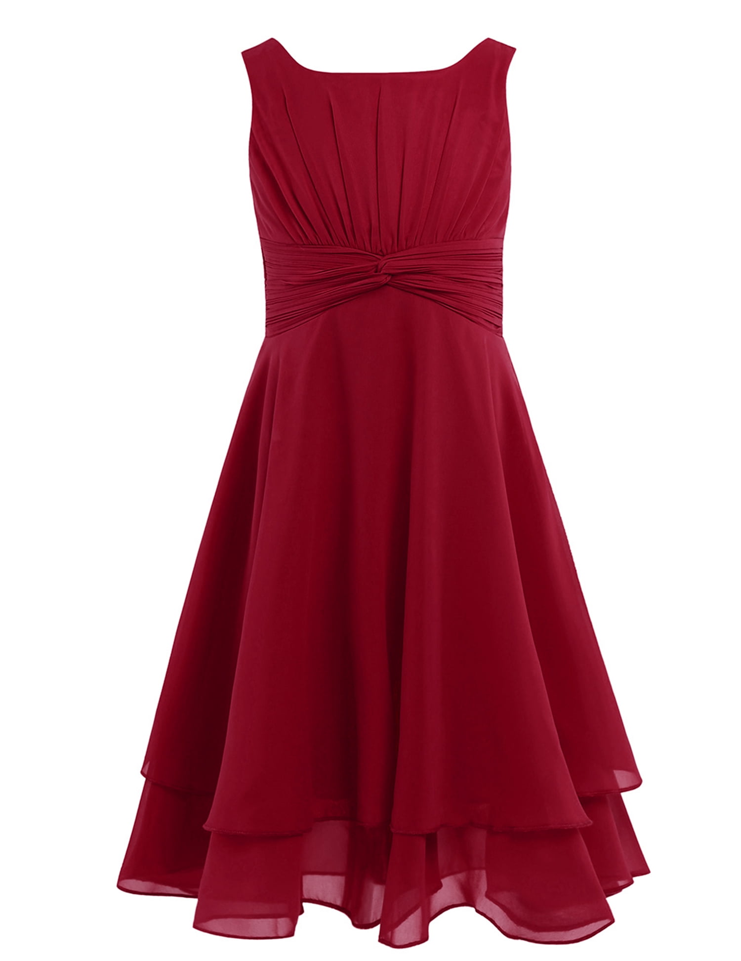 DPOIS Kids Sleeveless Flower Girl Dress Flowy Prom Ball Gown Wine Red ...