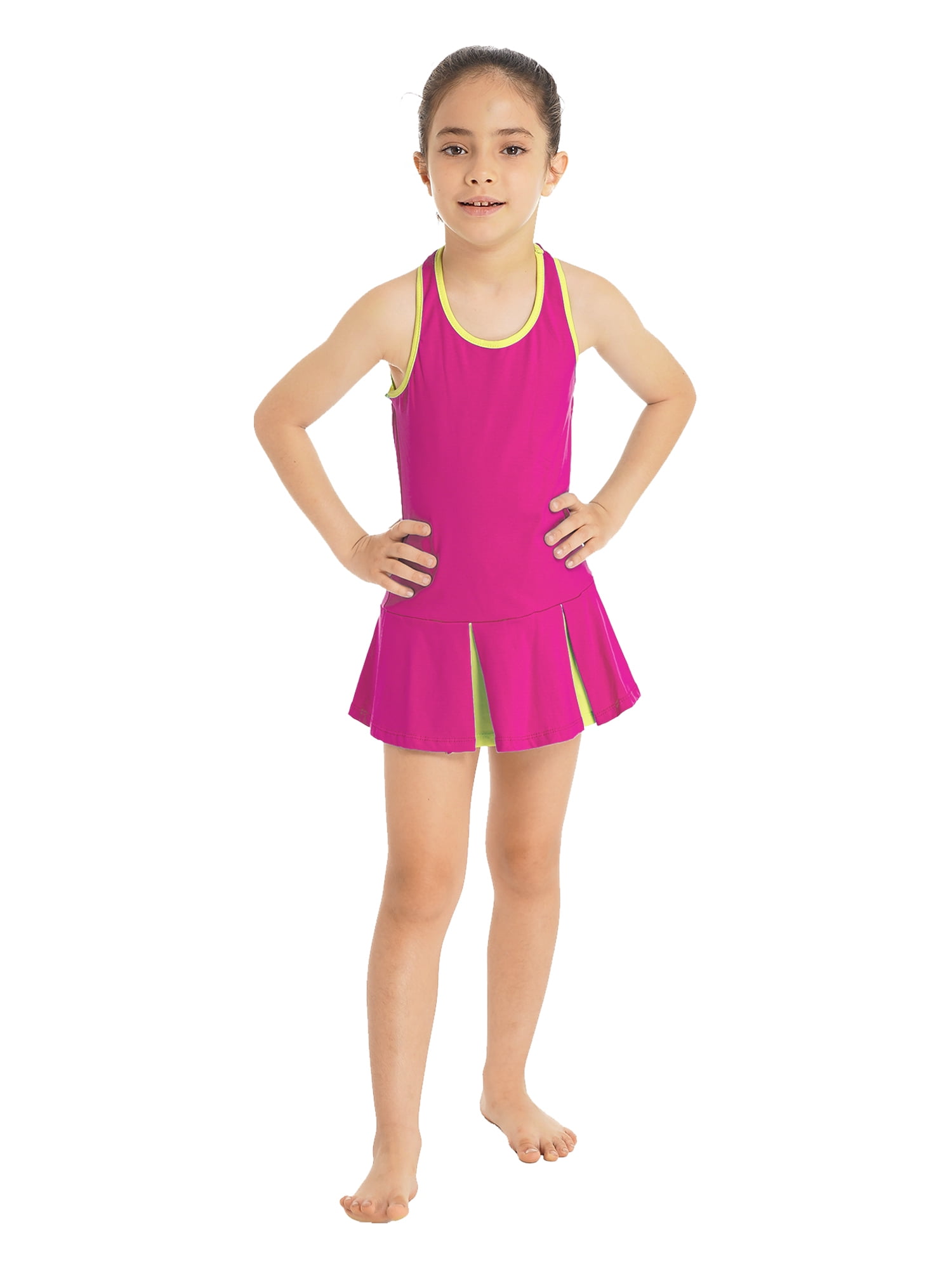 DPOIS Kids Youth Girls Gym Workout Sports Suit Sports Dress with Shorts ...