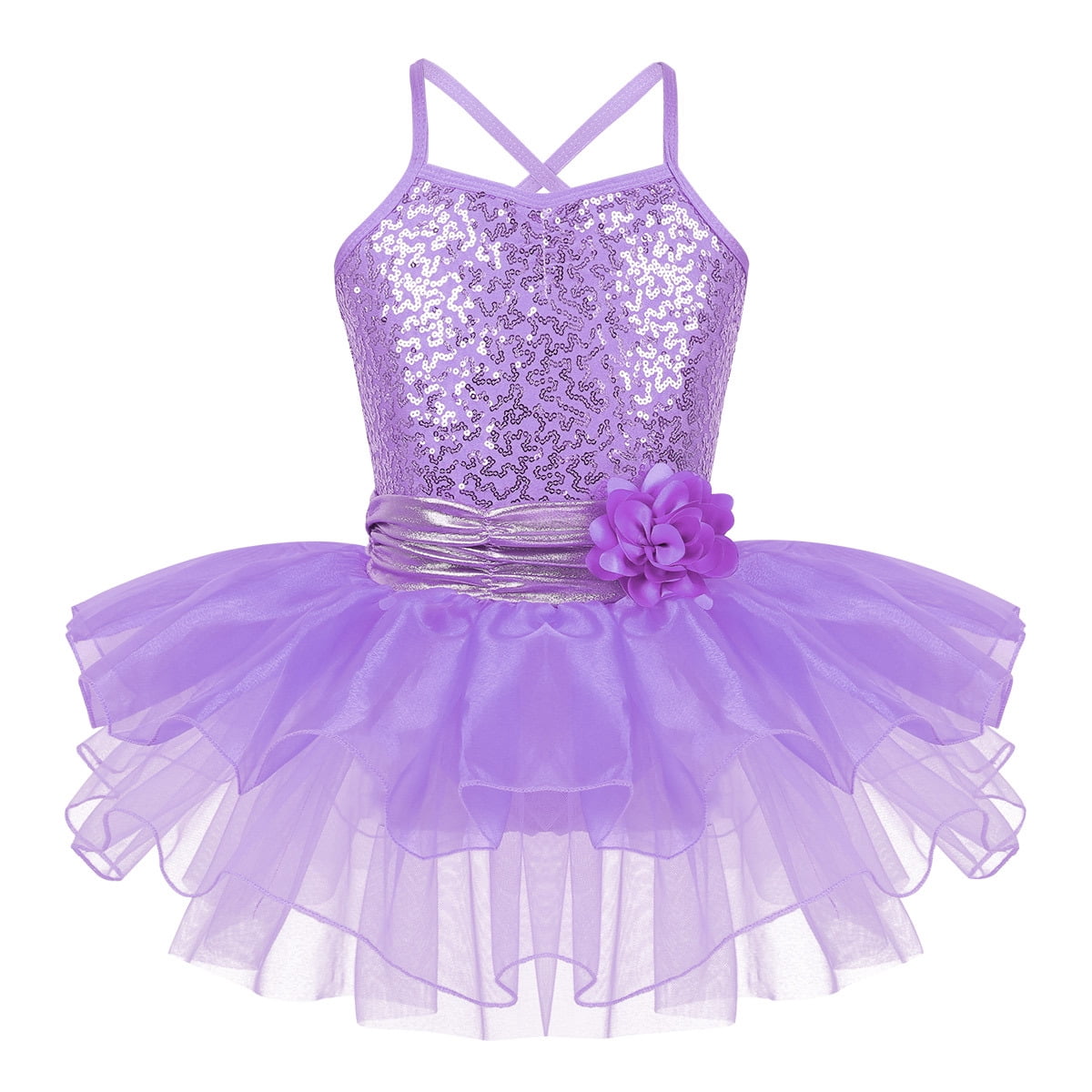 DPOIS Little Girls Shiny Sequins Straps Cross Back Ballet Gymnastics ...