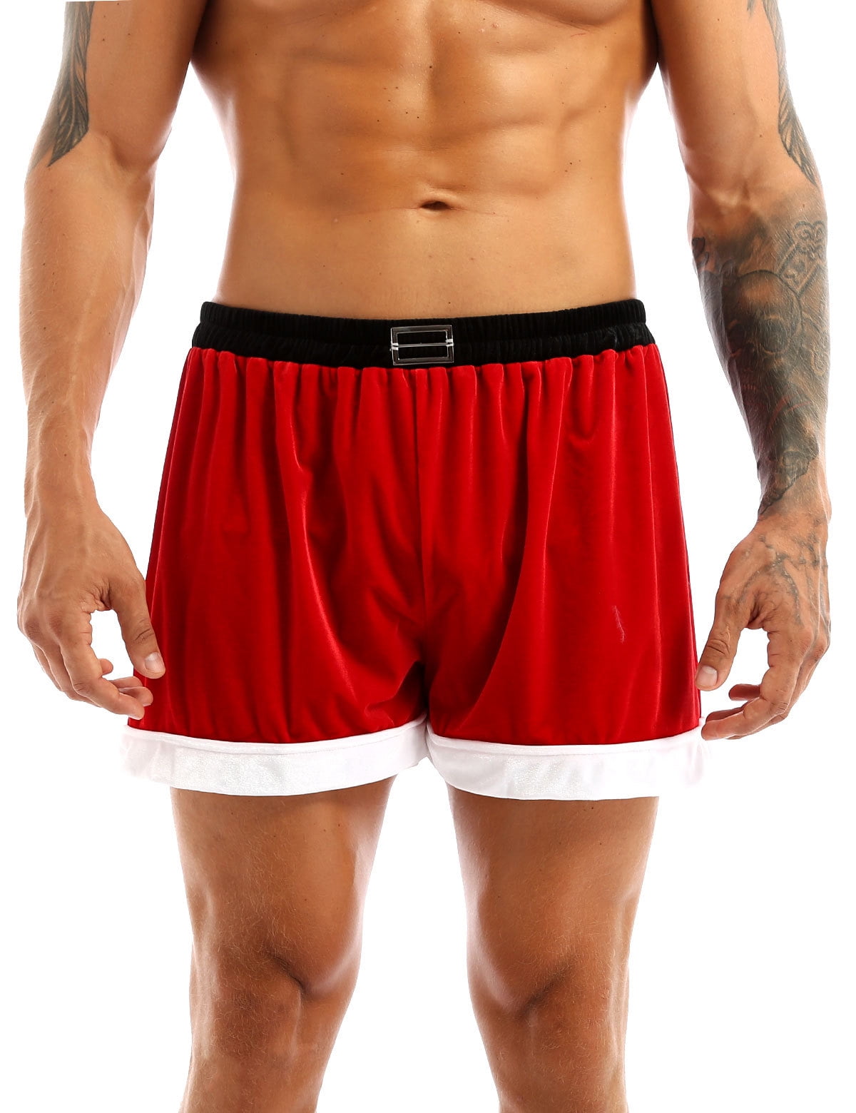 DPOIS Men's Flannel Xmas Boxer Shorts Christmas Santa Claus Boxers Red ...