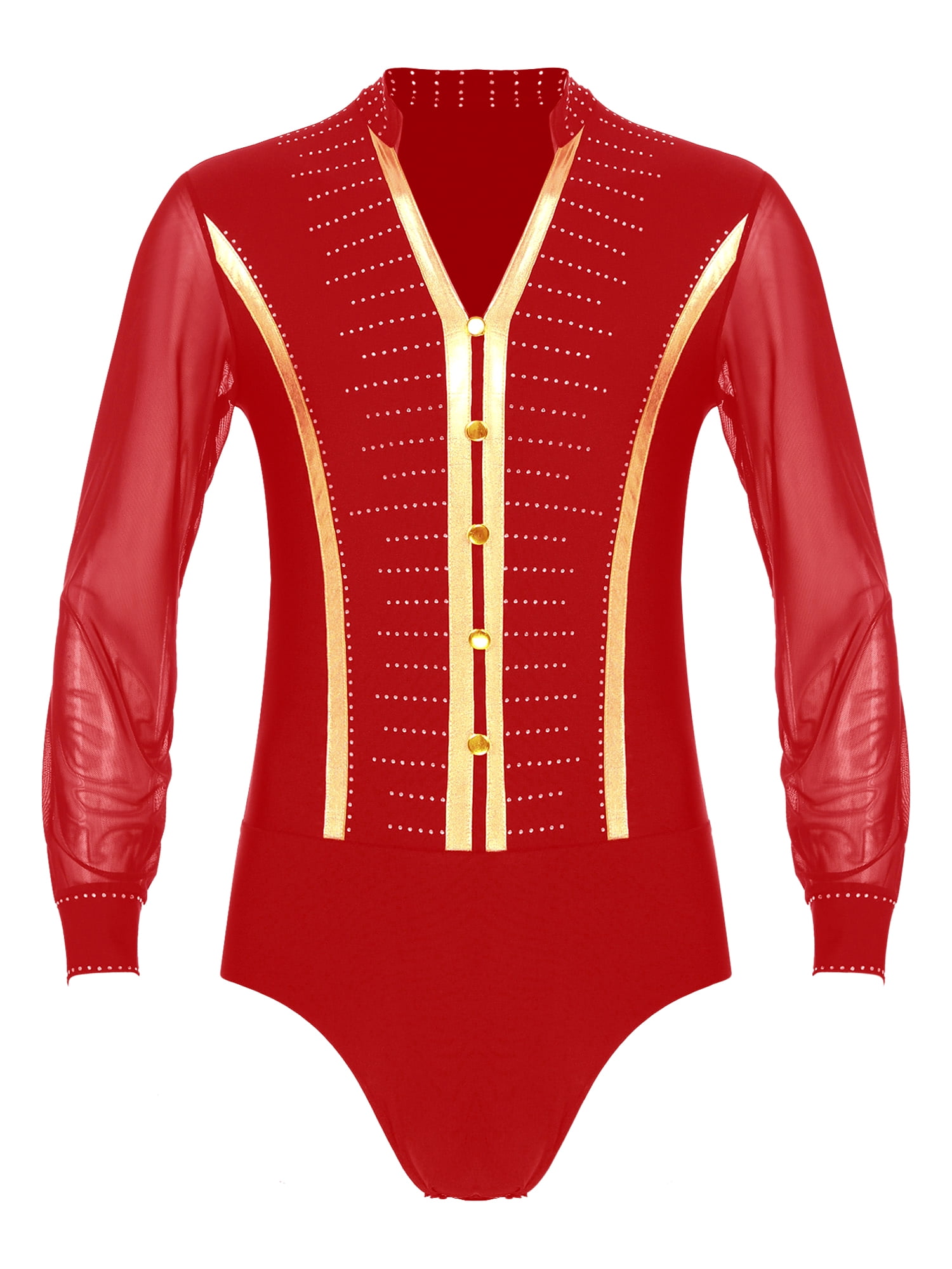 DPOIS Men's Latin Salsa Ballroom Dance Leotard Bodysuit Performance ...