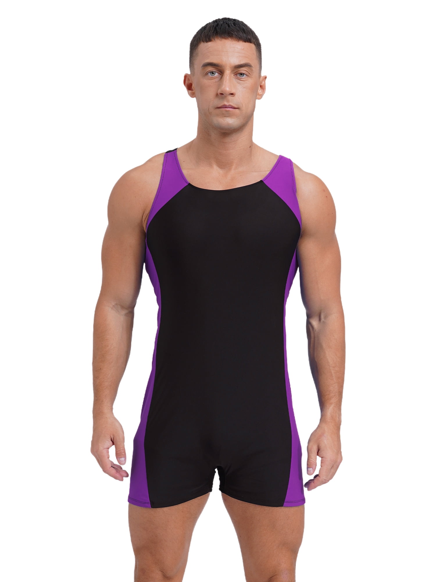 DPOIS Men's Sleeveless Swimsuit One Piece Rash Guard Unitard Jumpsuit ...