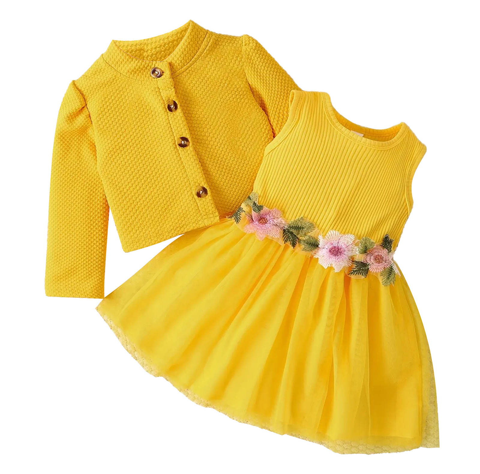 DPOIS Toddler Baby Girls Sleeveless Floral Knitted Sundress with Long ...