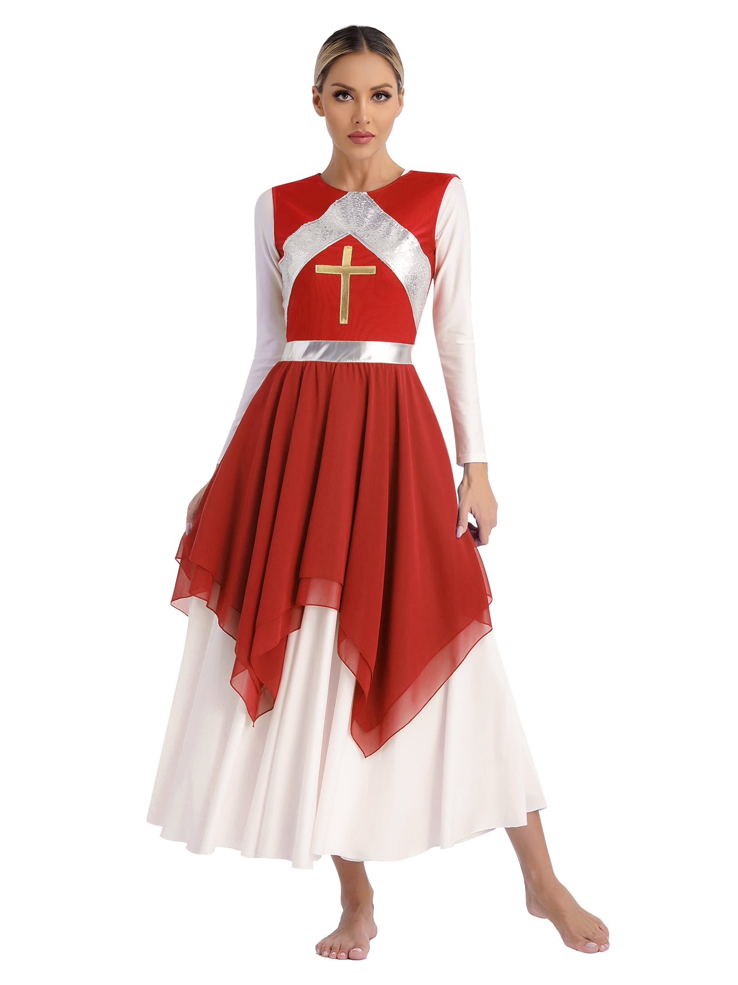DPOIS Women Liturgical Praise Dance Dress Church Worship Dance Overlays ...