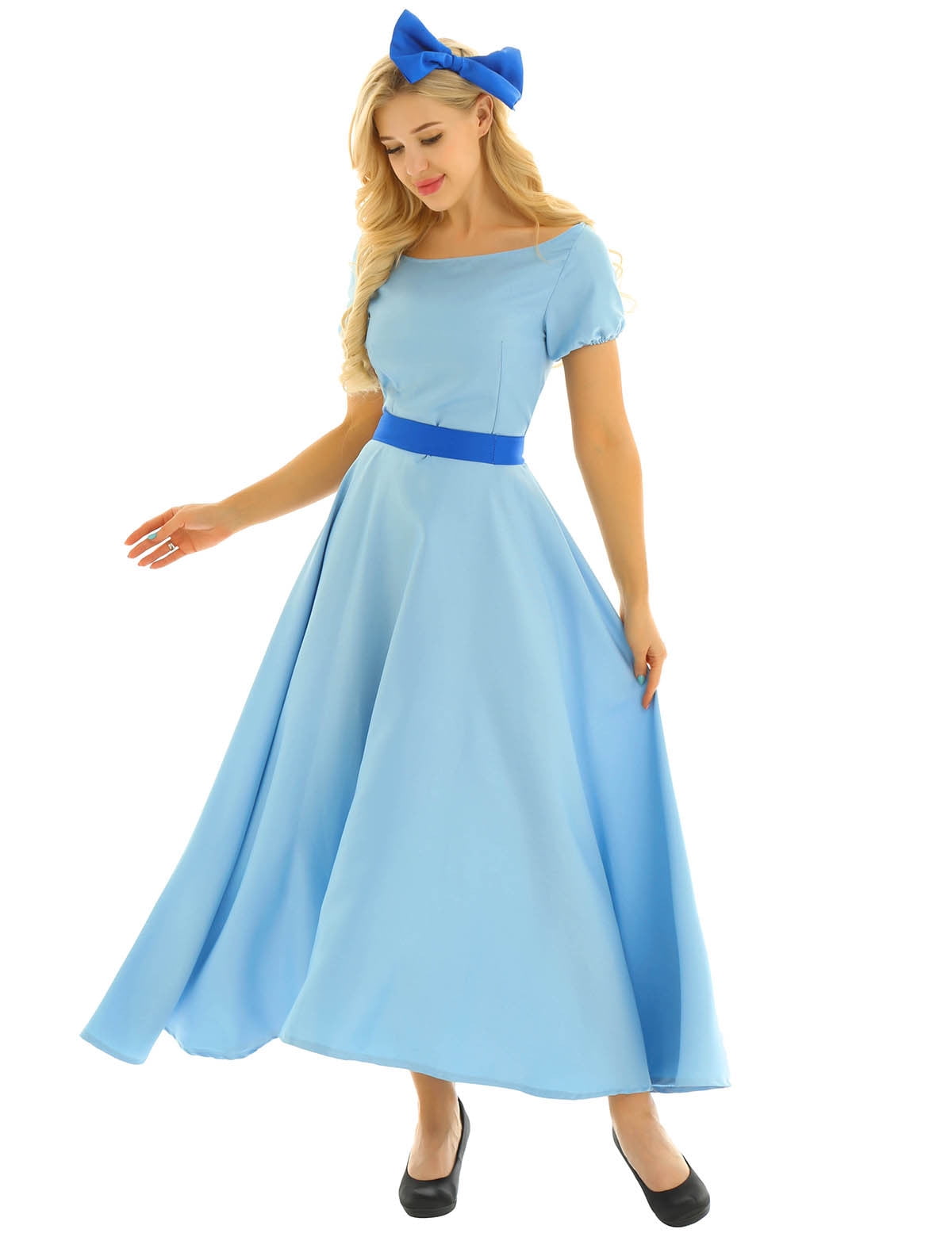 DPOIS Women Princess Dress Light Blue Maxi Dresses Halloween Costume ...